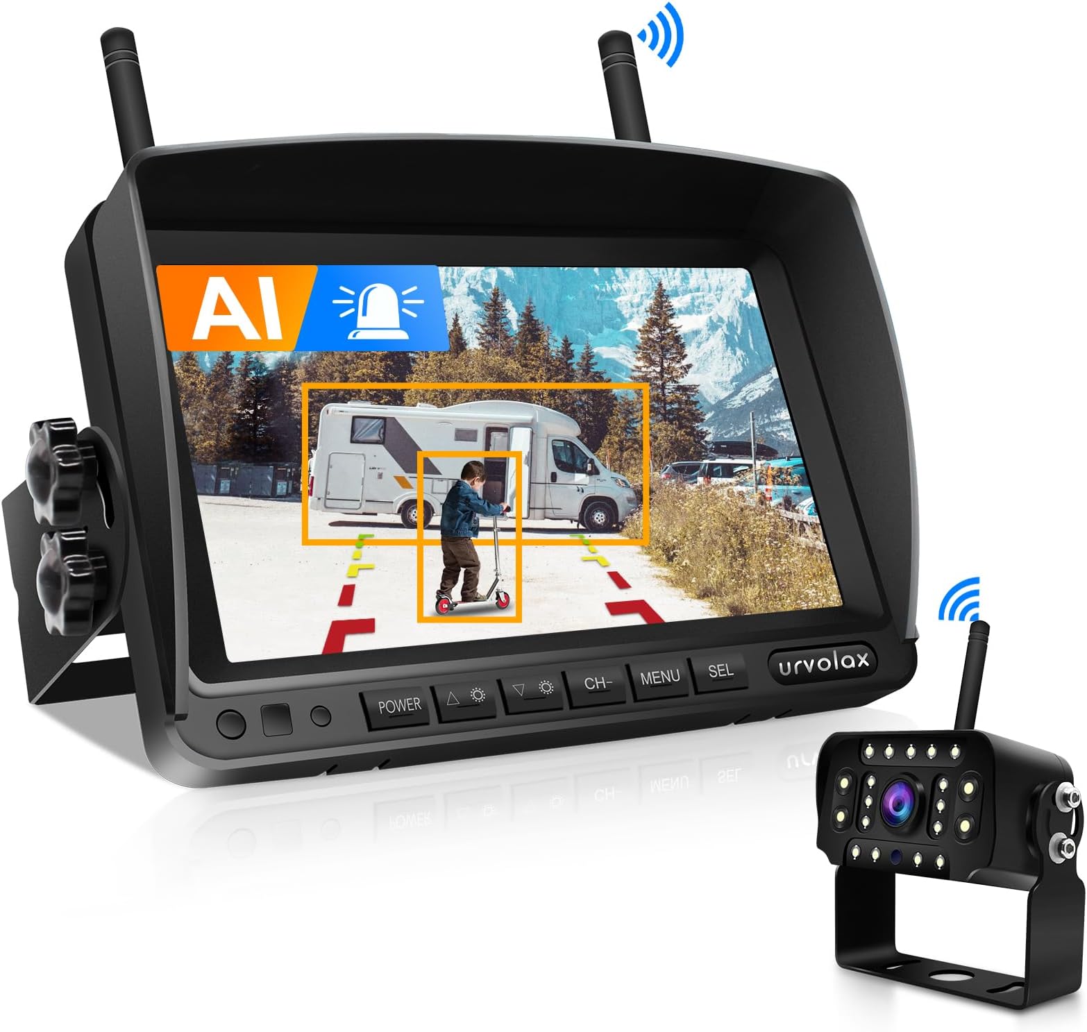 URVOLAX Camera De Recul Sans fil avec IA,FHD 1080P 7 pouces Moniteur ...