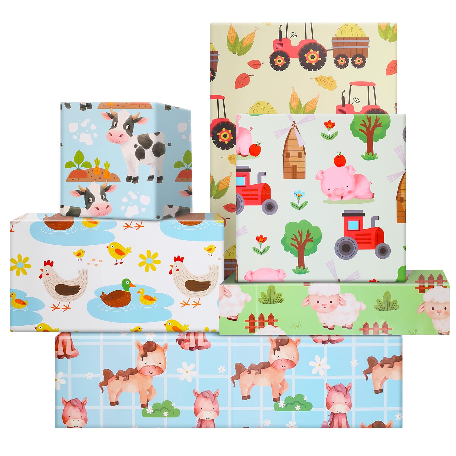 Amazon.com: Farm Wrapping Paper Kids Boys Girls, Farm Animal Cow Pig ...
