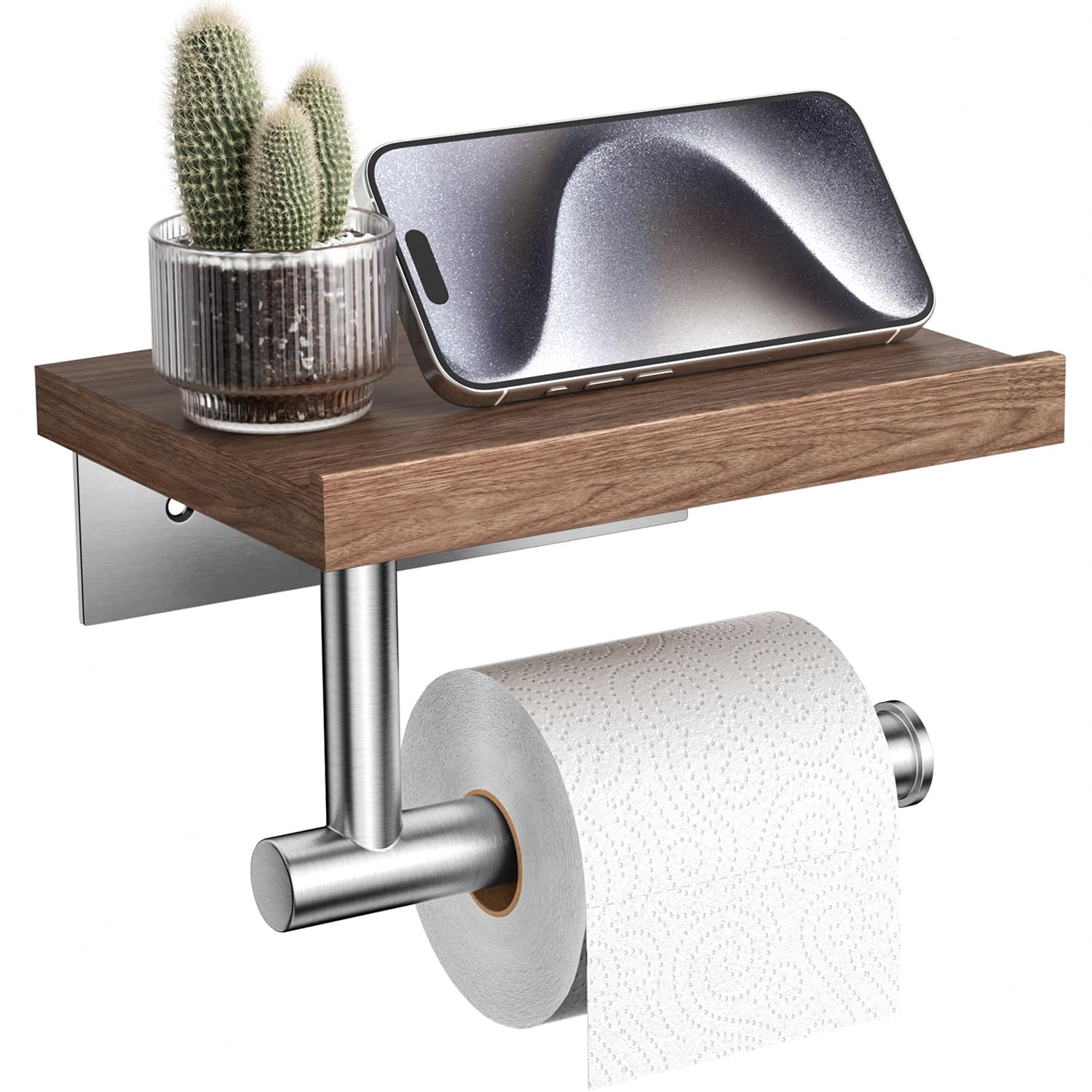Tindbea Toilet Paper Holder with Wood Shelf, Wooden Wall Mount Tissue ...