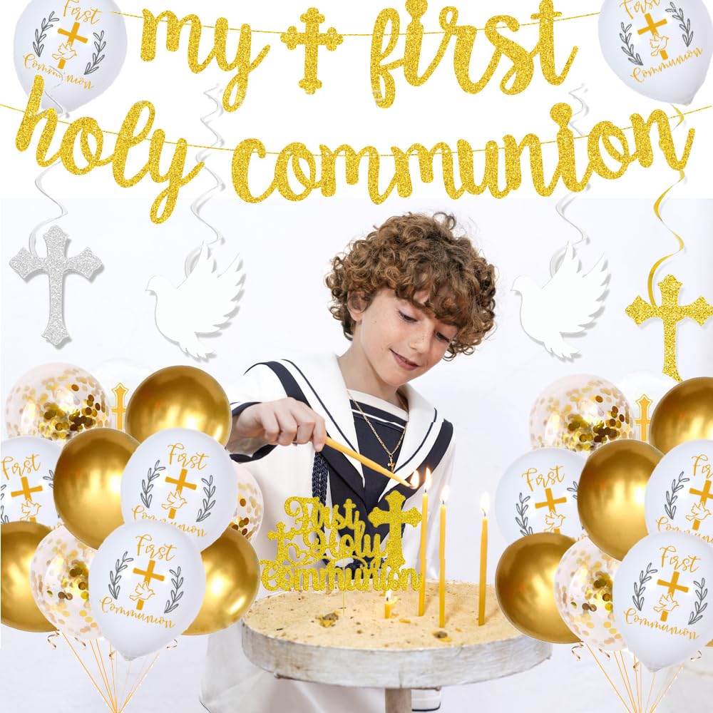Snapklik.com : First Communion Decorations Gold Glitter My First Holy ...