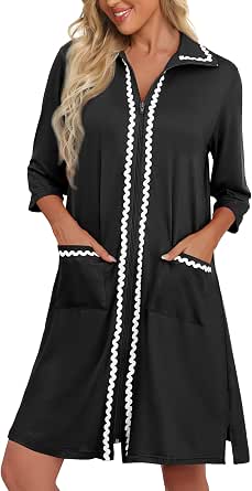 Ekouaer Women Zipper Robe Lightweight House Coat Zipper Front Short ...
