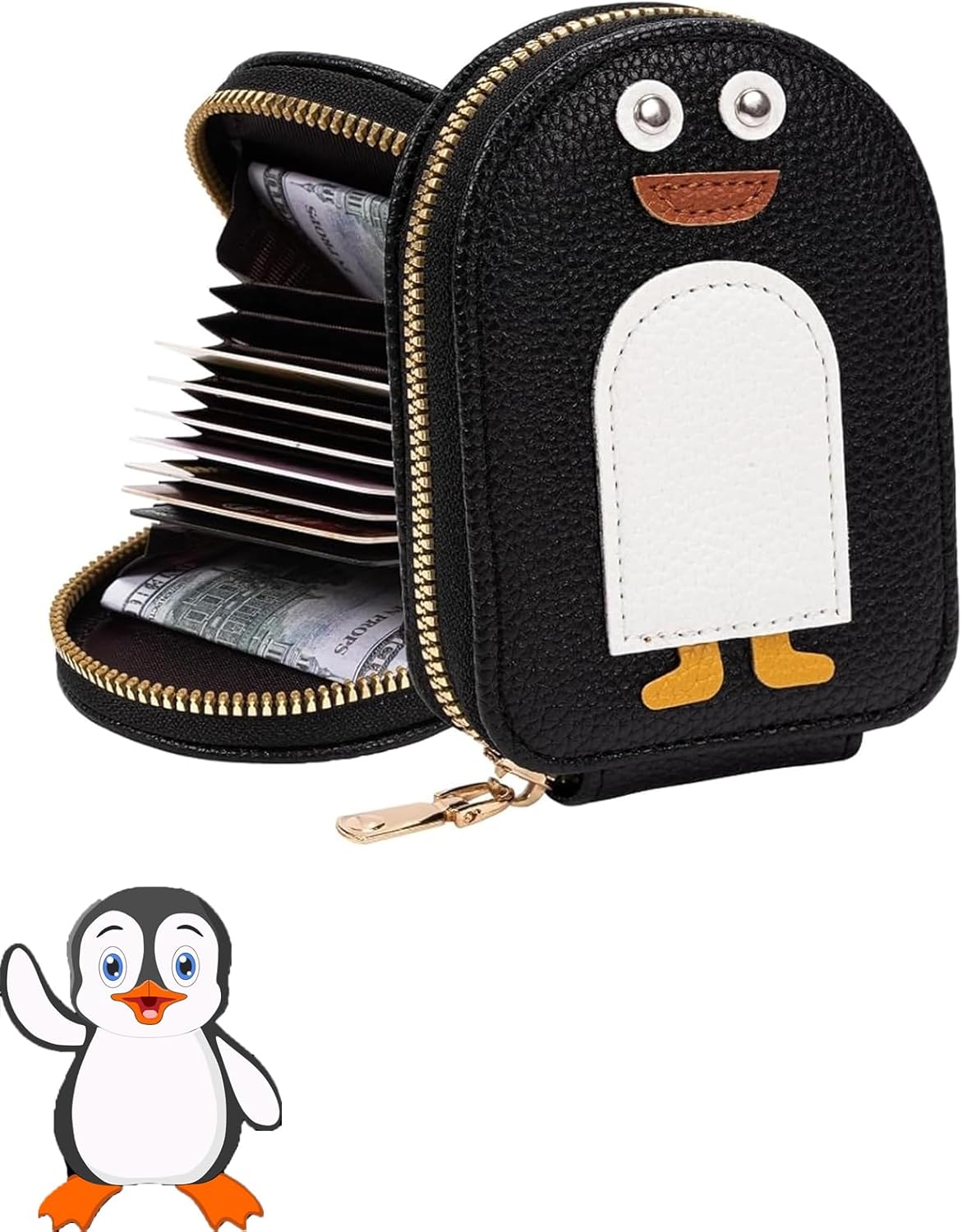 QQDBT Cute Penguins Leather Credit Card Wallet, Credit Card Holders for ...