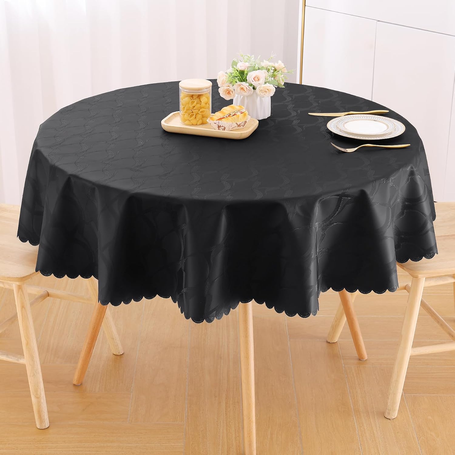 Amazon.com: misaya Round Vinyl Tablecloth, 100% Waterproof Heavy Duty ...