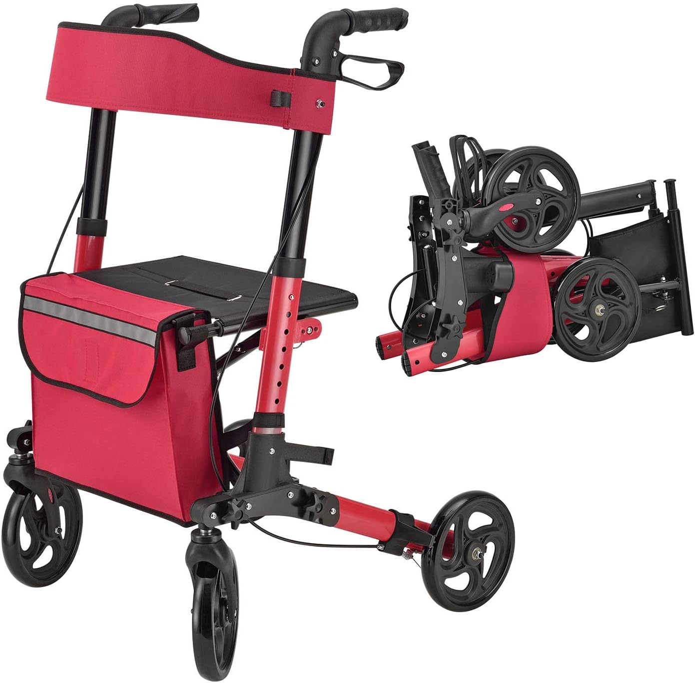 Juskys Rollator Vital rot - Gehhilfe faltbar & leicht aus Aluminium bis ...