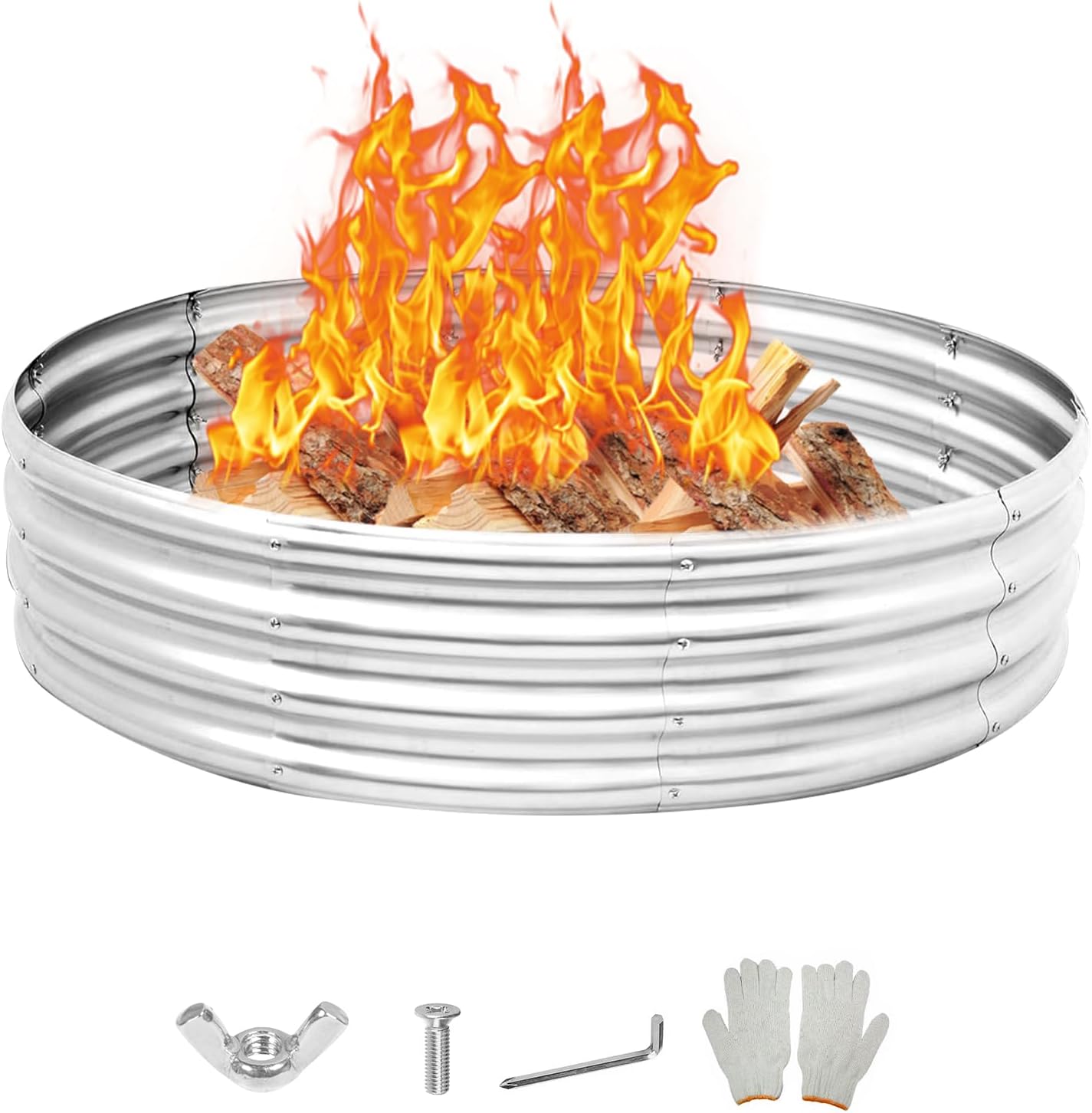 Galvanized Fire Ring, Round Fire Pit Rings Heavy Duty Fire Pits for ...