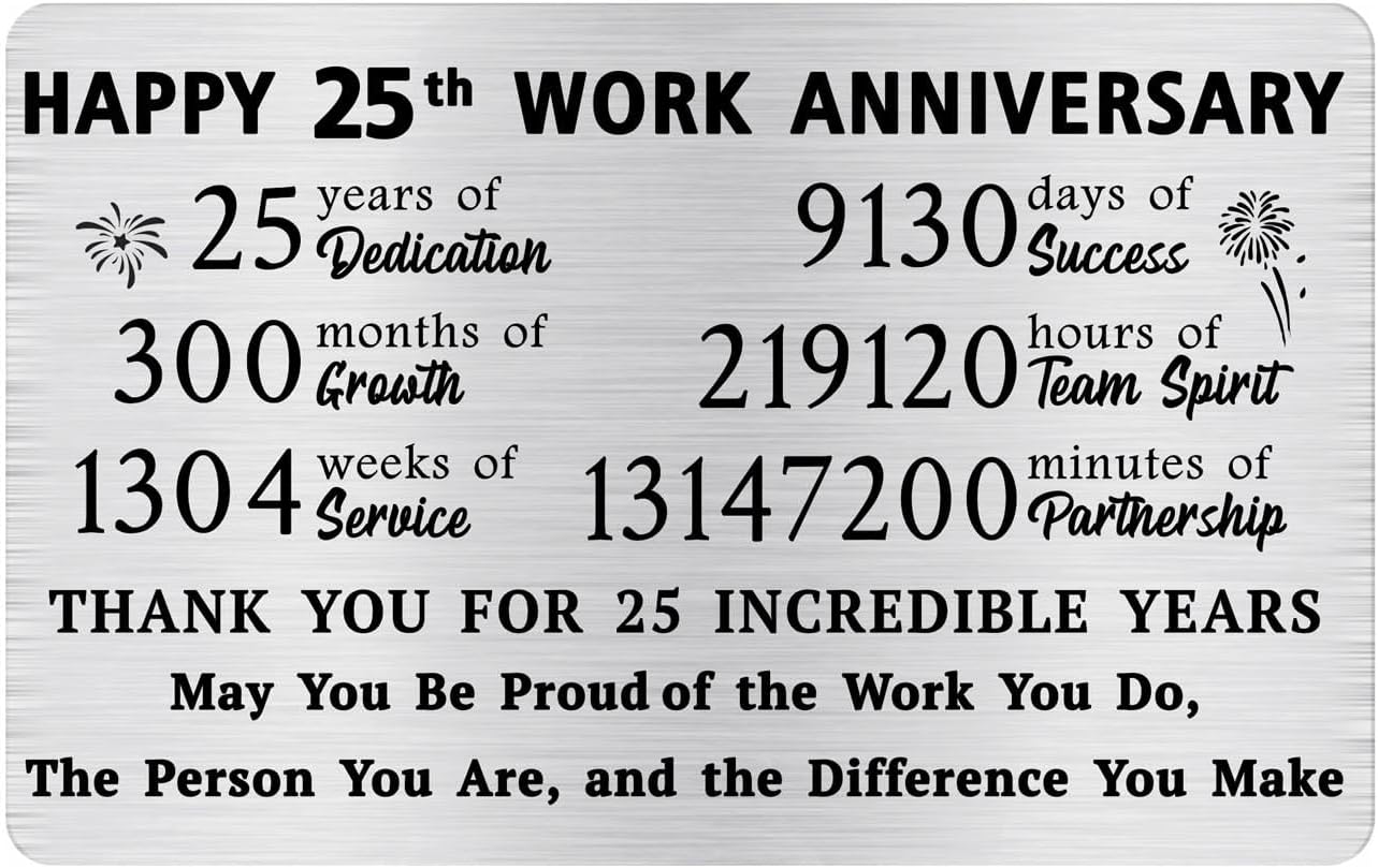 Alotozo 25 Year Work Anniversary Wallet Card - 25 Years of Service ...