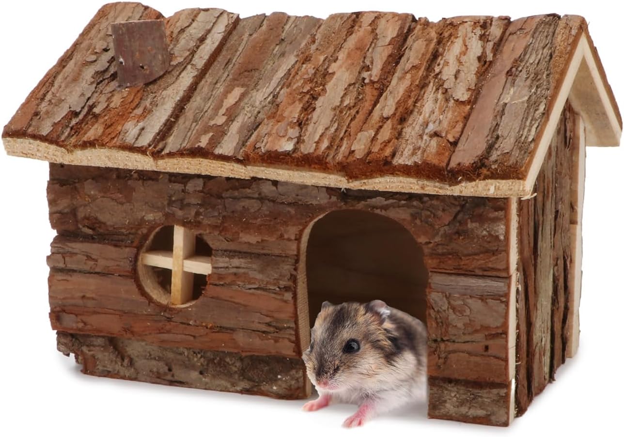 Amazon.com : Hypeety Natural Wooden Hamster House Cage Small Animals ...