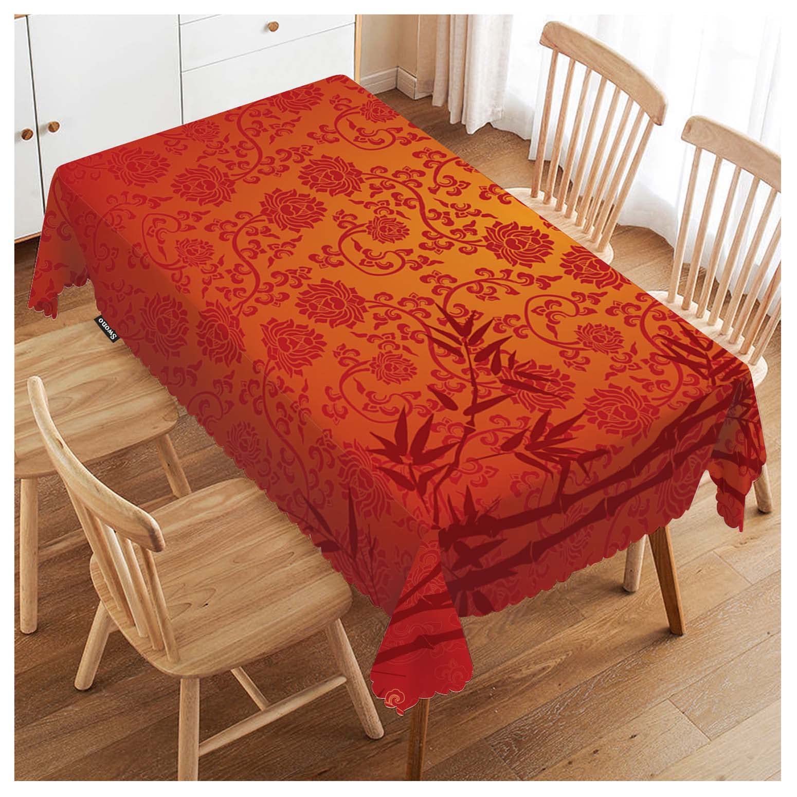 Amazon.com: Swono Bamboo Tablecloths Traditional Red Gold Floral Bamboo ...