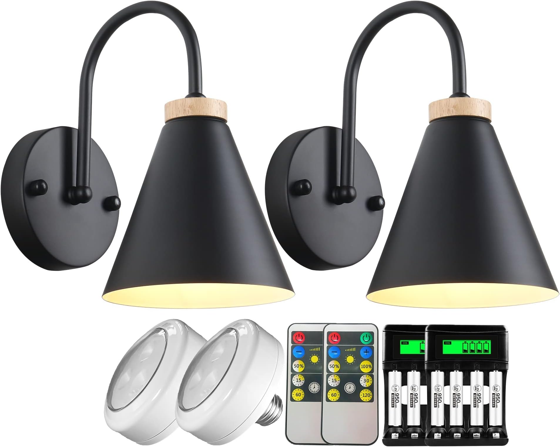 civaza Modern Style Battery Operated/Run Wall Sconces Set of 2, Remote ...