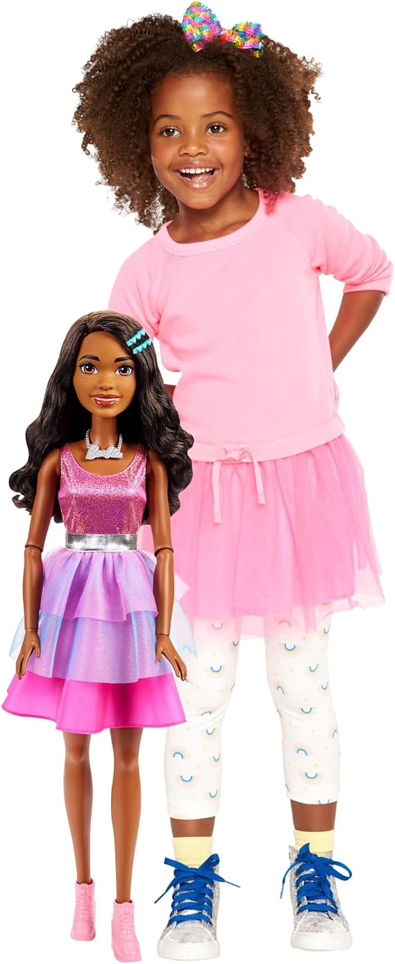 Amazon.com: Barbie Big Doll 70cm Pink Dress Black Hair, Shiny Pink ...