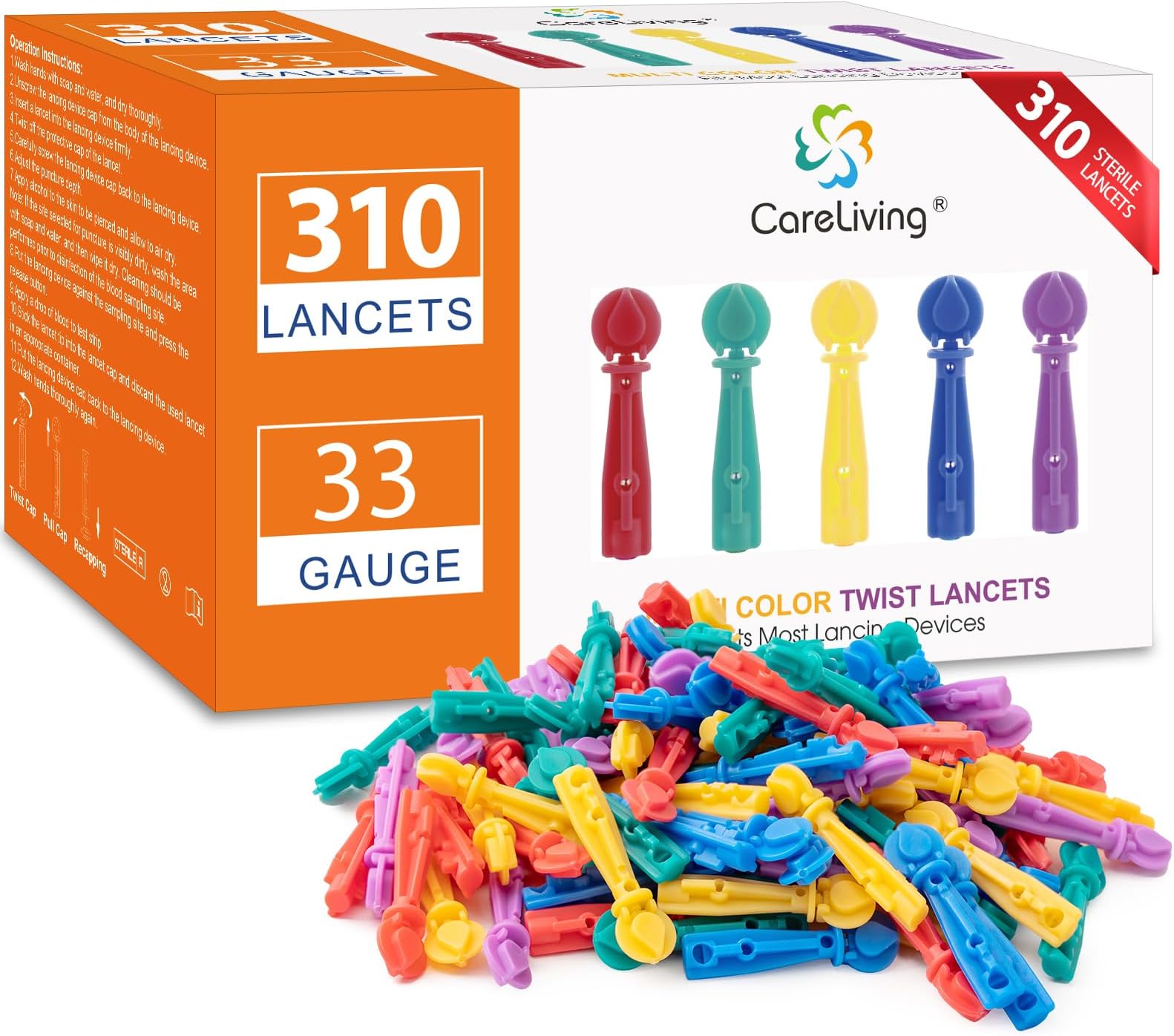 Amazon.com: CareLiving Blood Lancets for Diabetes Testing - 33 Gauge ...