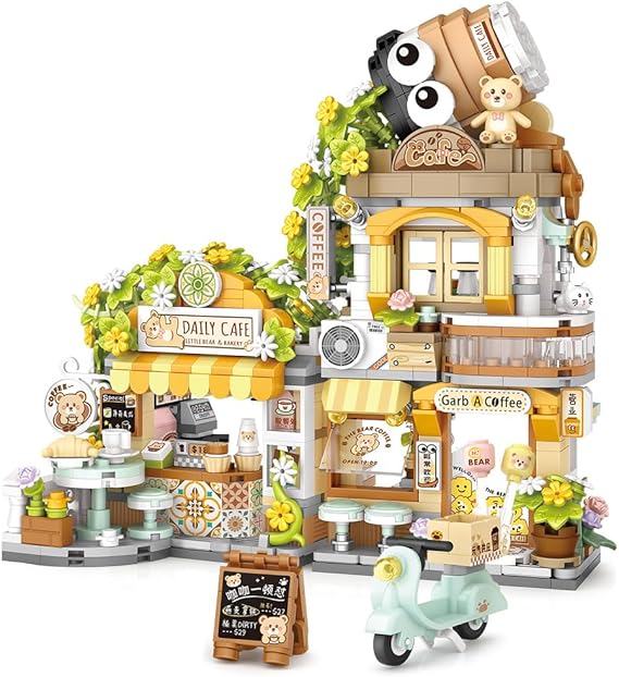 Amazon.com: City Cafe Building Blocks Toys, Openable Coffee Shop ...