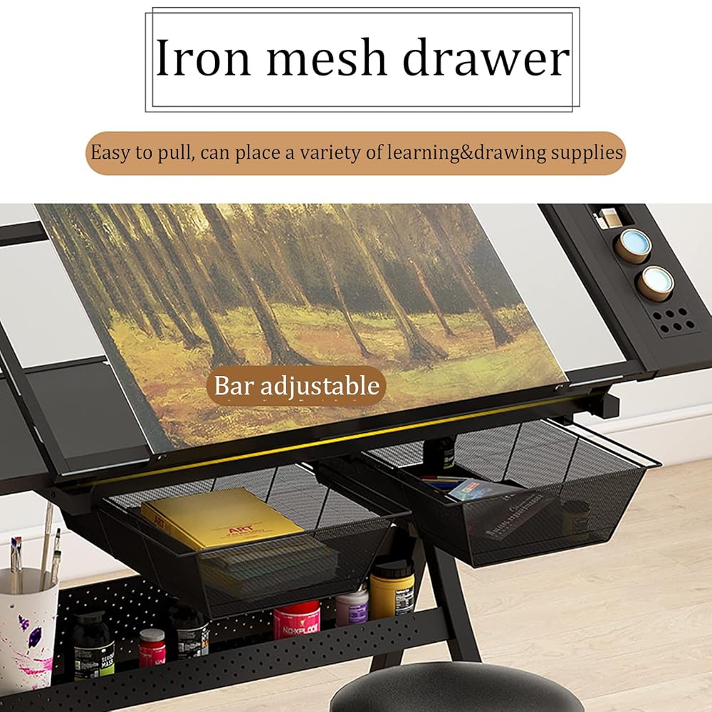 Glass Drafting Table Art Desk with Stool, Height Philippines | Ubuy