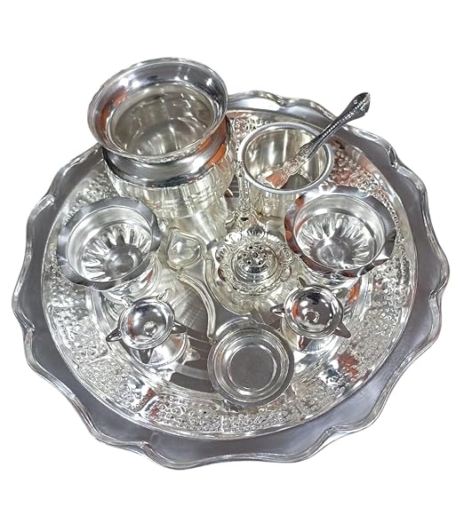 Sigaram Silver Plated Pooja Thali Arthi Set for Home & Temple Pooja ...