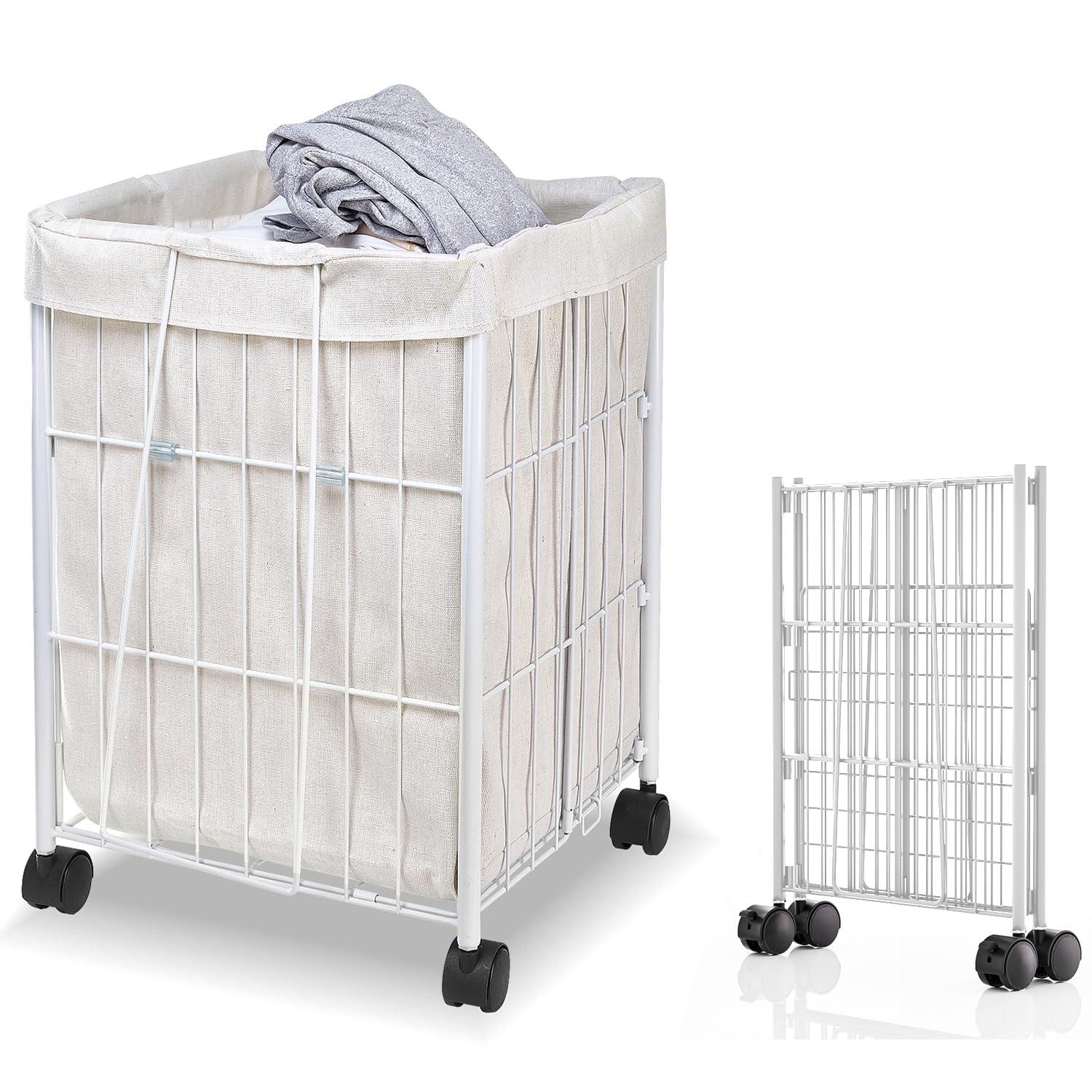 Amazon.com: FIROK Rolling Laundry Basket with Wheels,Collapsible ...