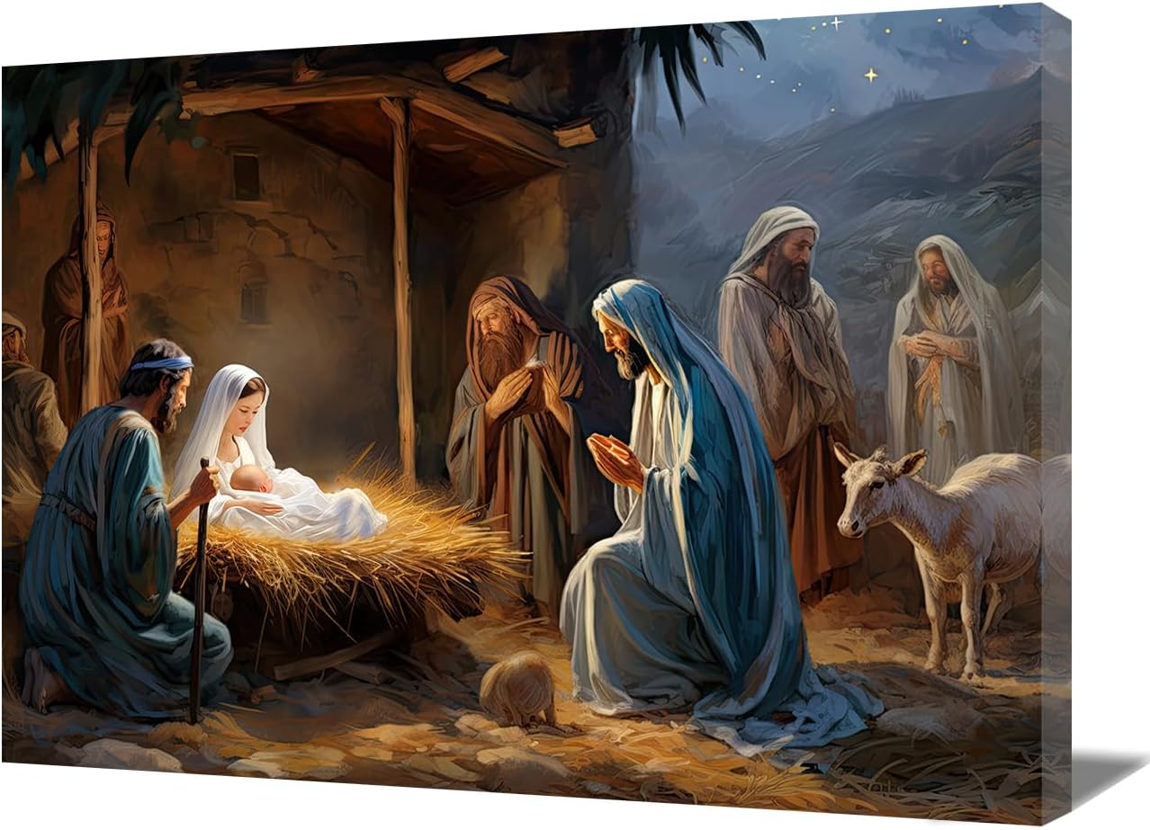 Amazon.com: ZQQART Jesus Nativity Canvas Wall Art Baby Jesus Nativity ...