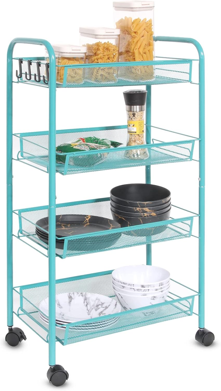 Amazon.com: Ruishetop Rolling Push Cart Stand Shelves, Storage Rack ...