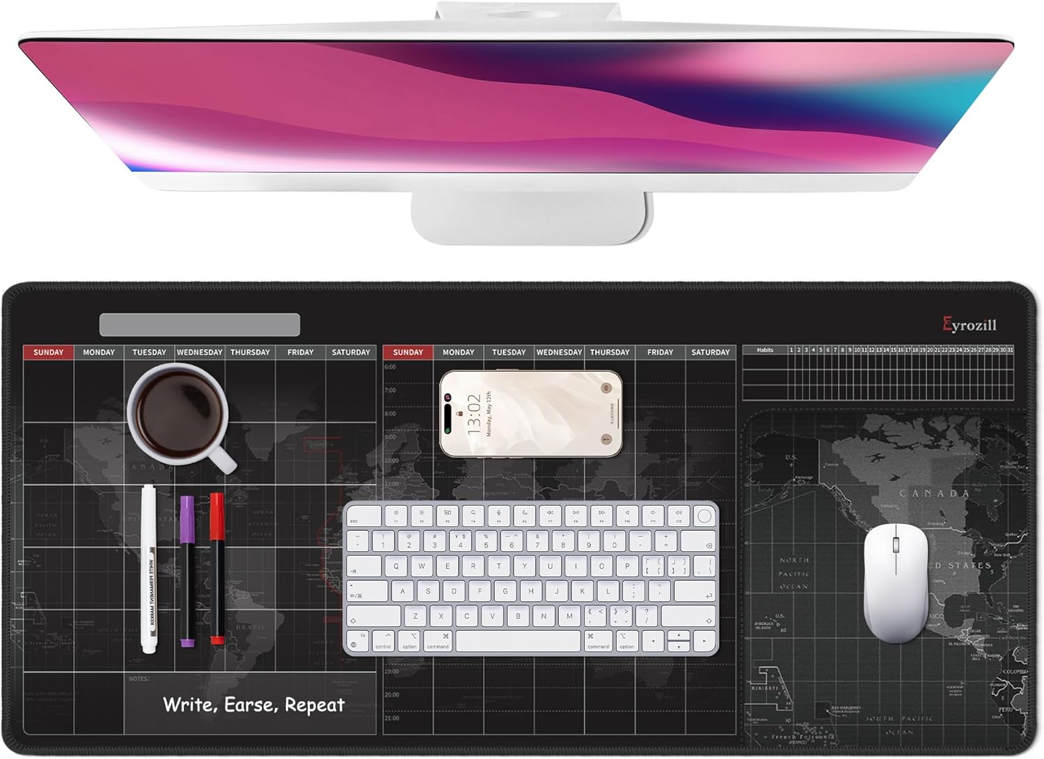 Amazon.com : EYROZILL 3 in 1 Dry Erase Desk Mat, Erasable Writing White ...