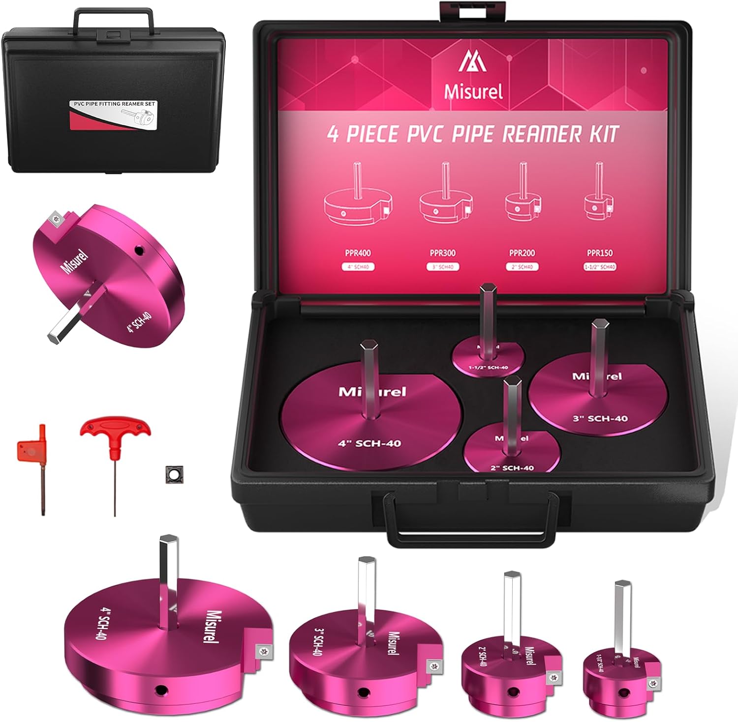 4 Pcs PVC Pipe Reamer Kit with 1-1/2inch, 2inch, 3inch, 4inch Head ...