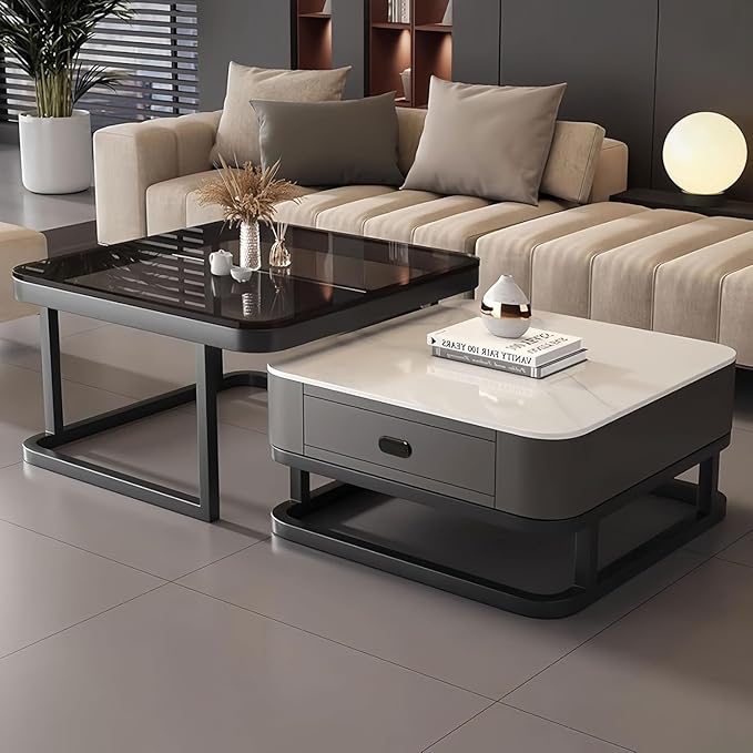 GOOCOO Nesting Coffee Table Set of 2, Modern Black Glass Side Table ...