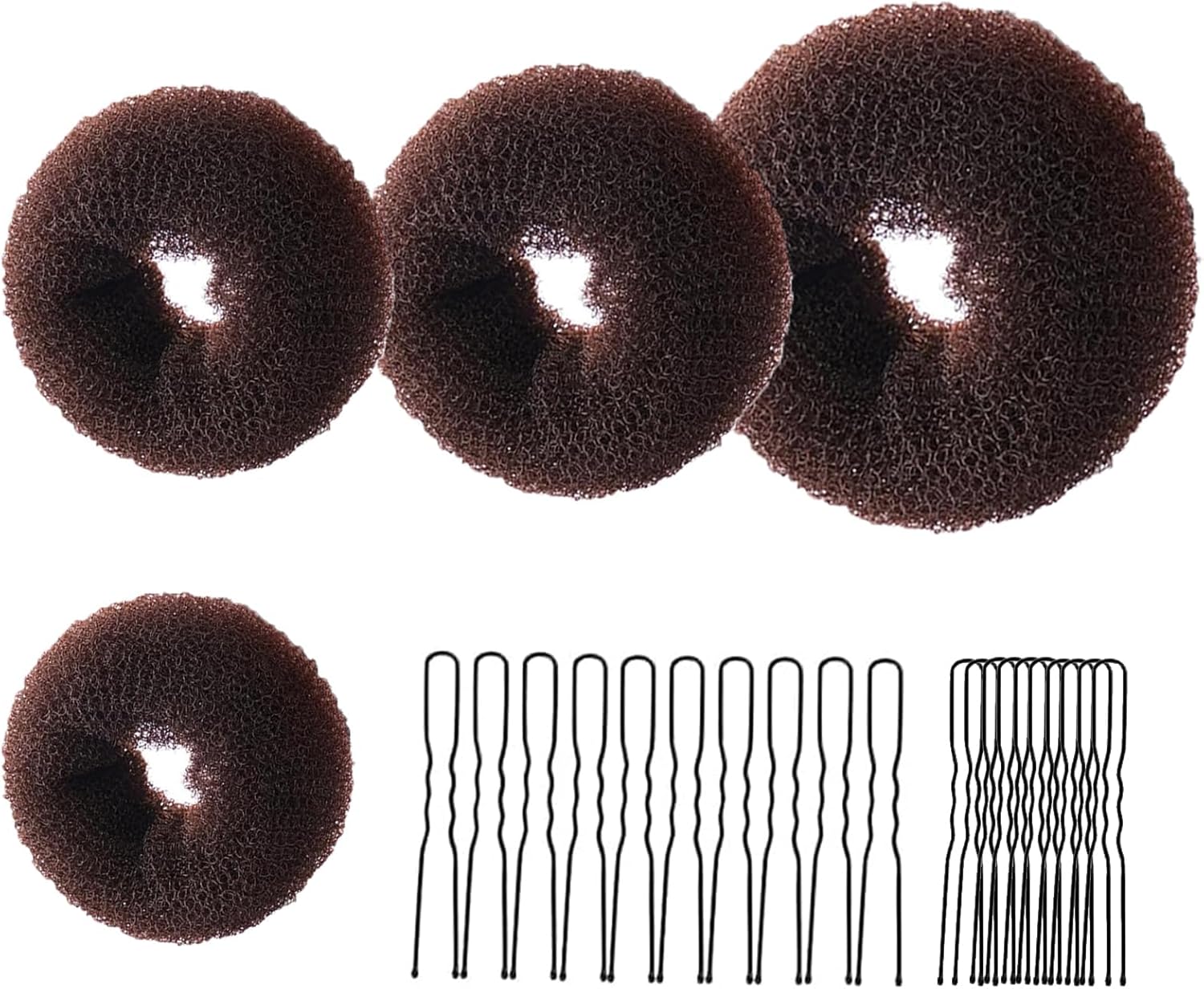 4 Pcs Ring Style Donut Bun Shaper with 20 Hair Pins,Hair Donut Brown ...