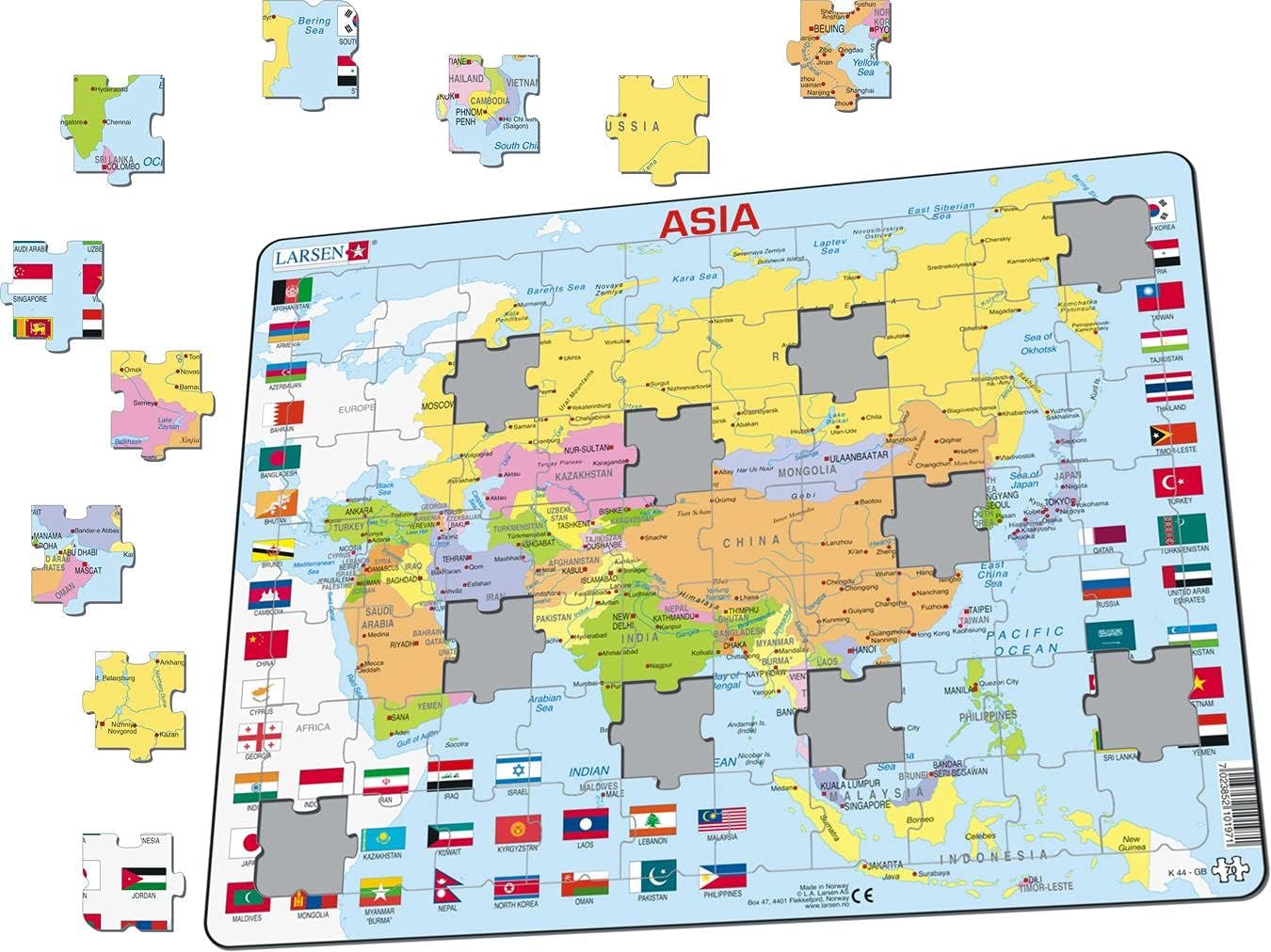 Larsen K44 Asia Political Map, English Edition, 70 Piece Boxless Tray ...