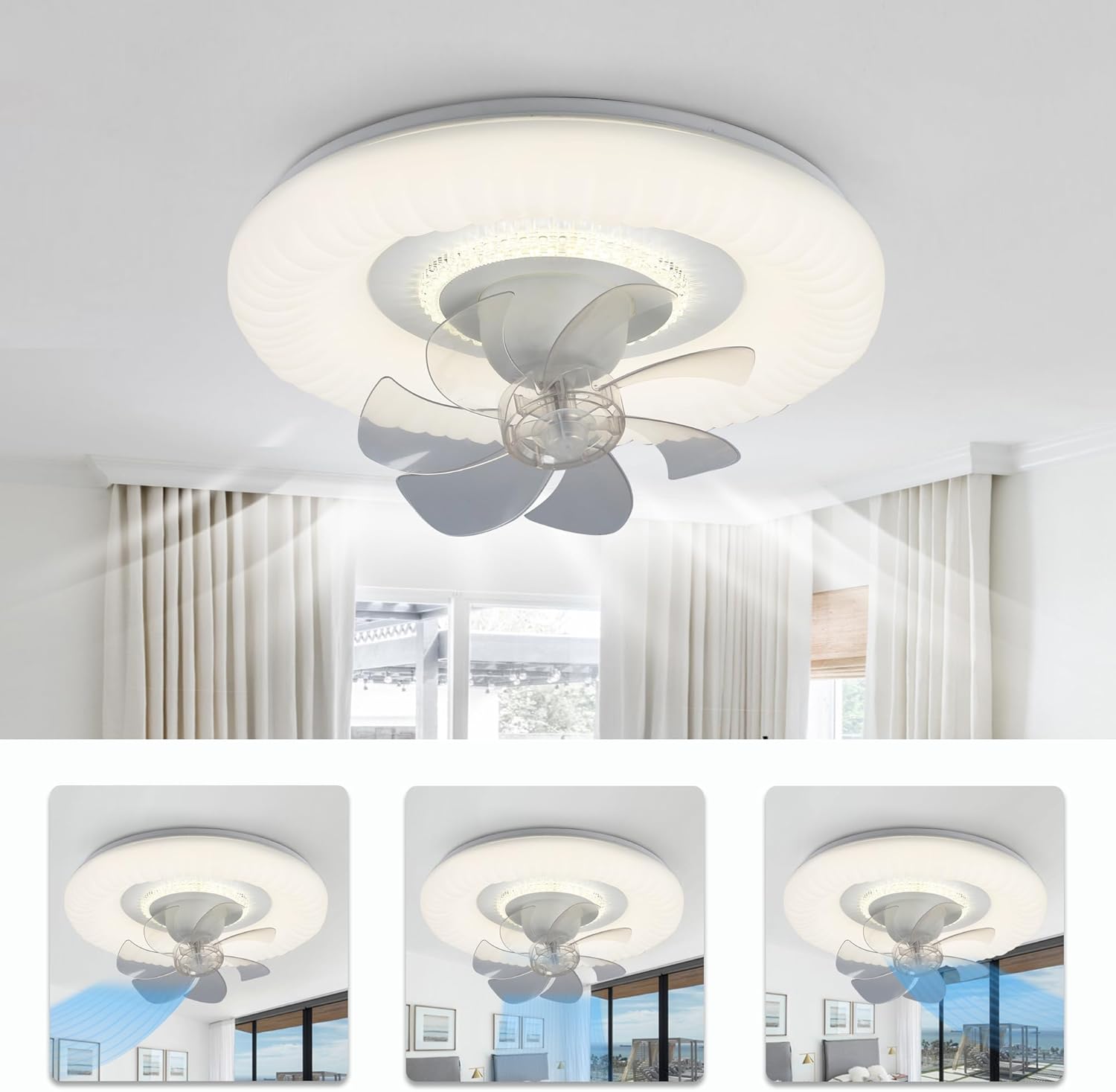 Amazon.com: Oaks Aura 360°Rotation Flush Mount Low Profile Ceiling Fan ...
