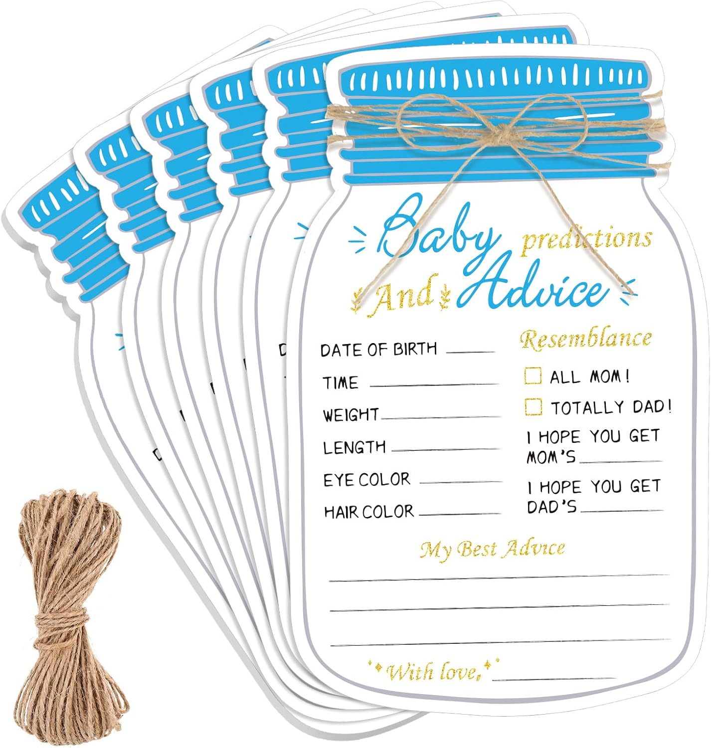 Amazon.com: Lincia 50 Pcs Baby Shower Prediction and Advice Cards Blue ...