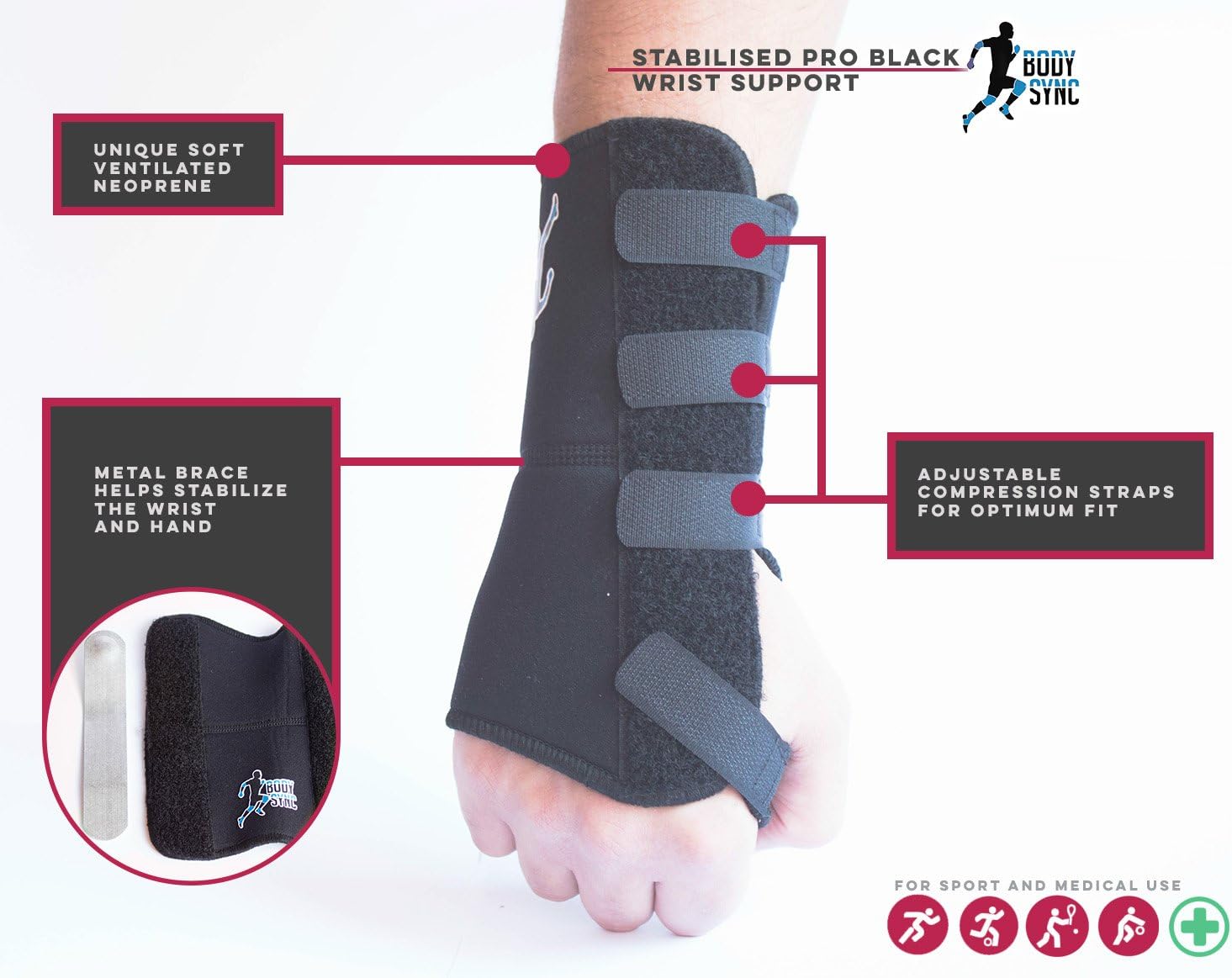 Wrist Support for Carpal Tunnel Adjustable Black Wrist Splint with ...