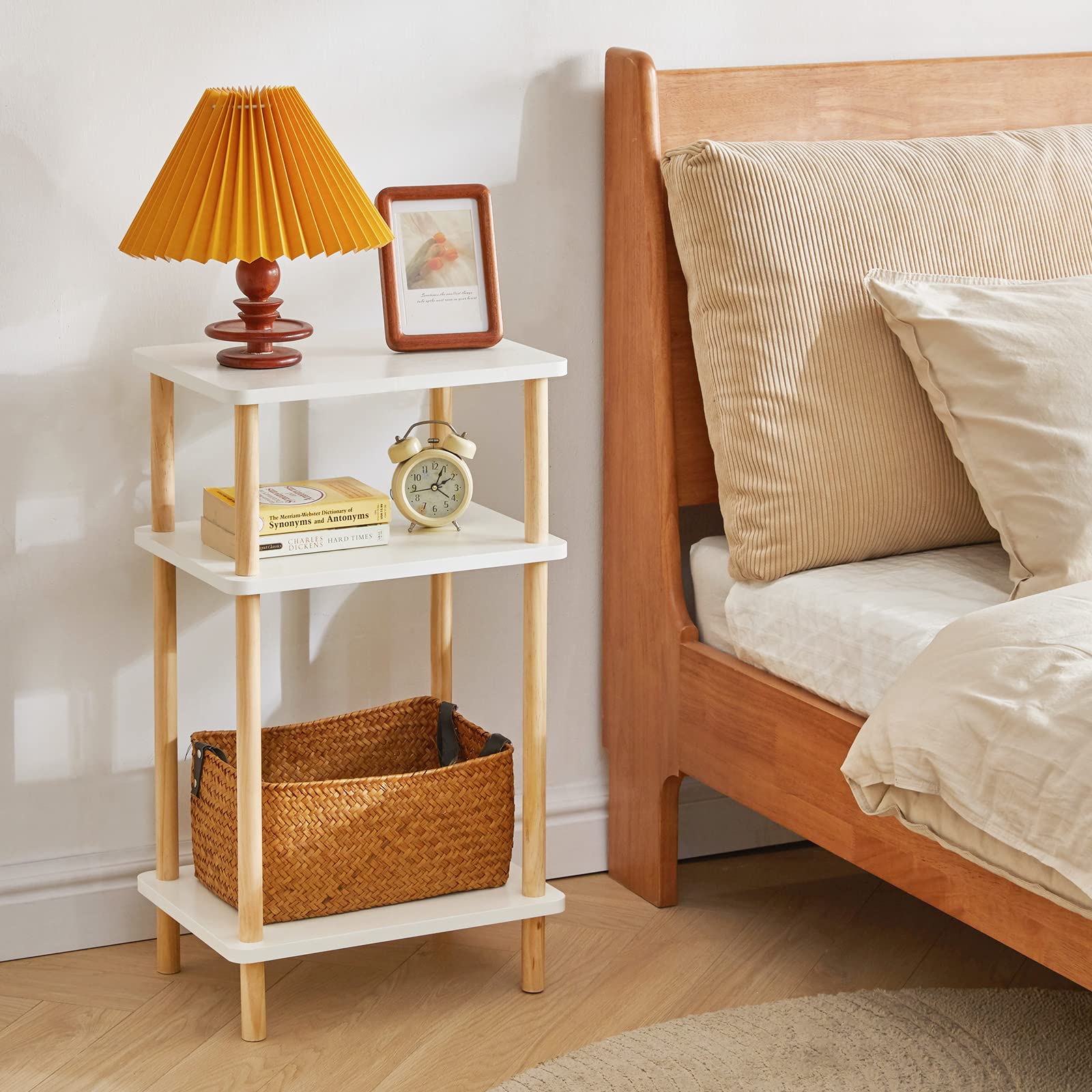 Snapklik.com : IBUYKE 3-Tier Side Table, Solid Wood Tall End Table