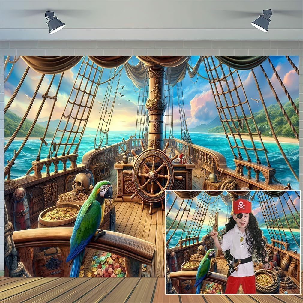 Amazon.com : 7X7ft Vintage Pirate Ship Backdrop Wooden Rudder Treasure ...