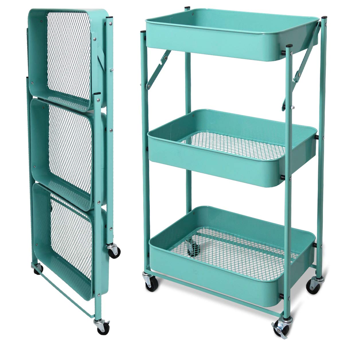 Buy Duwee 3-Tier Foldable Trolleys,Kitchen Trolleys with Wheels,Multi ...