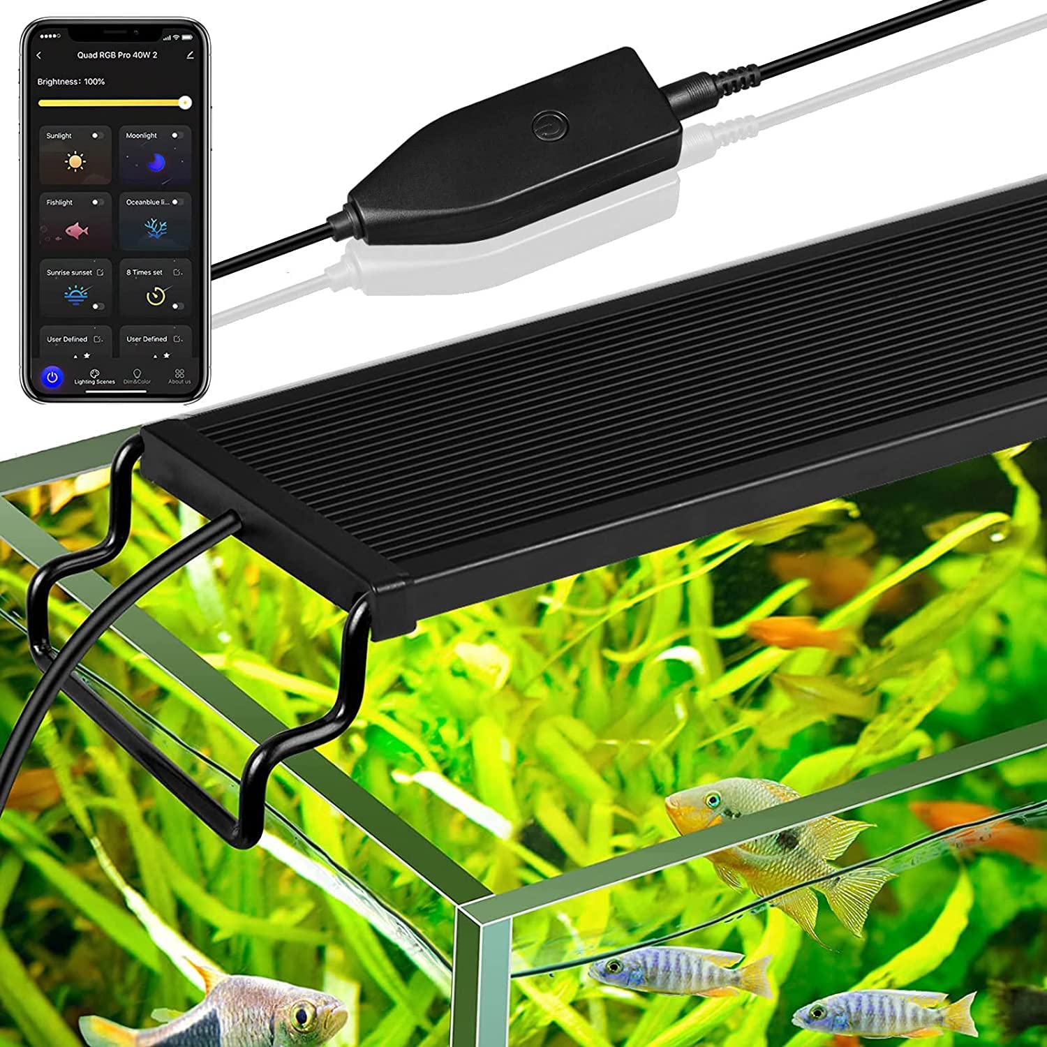 Abeststudio 50W 120CM Aquarium Light LED Fish Tank Lamp with Smart APP ...