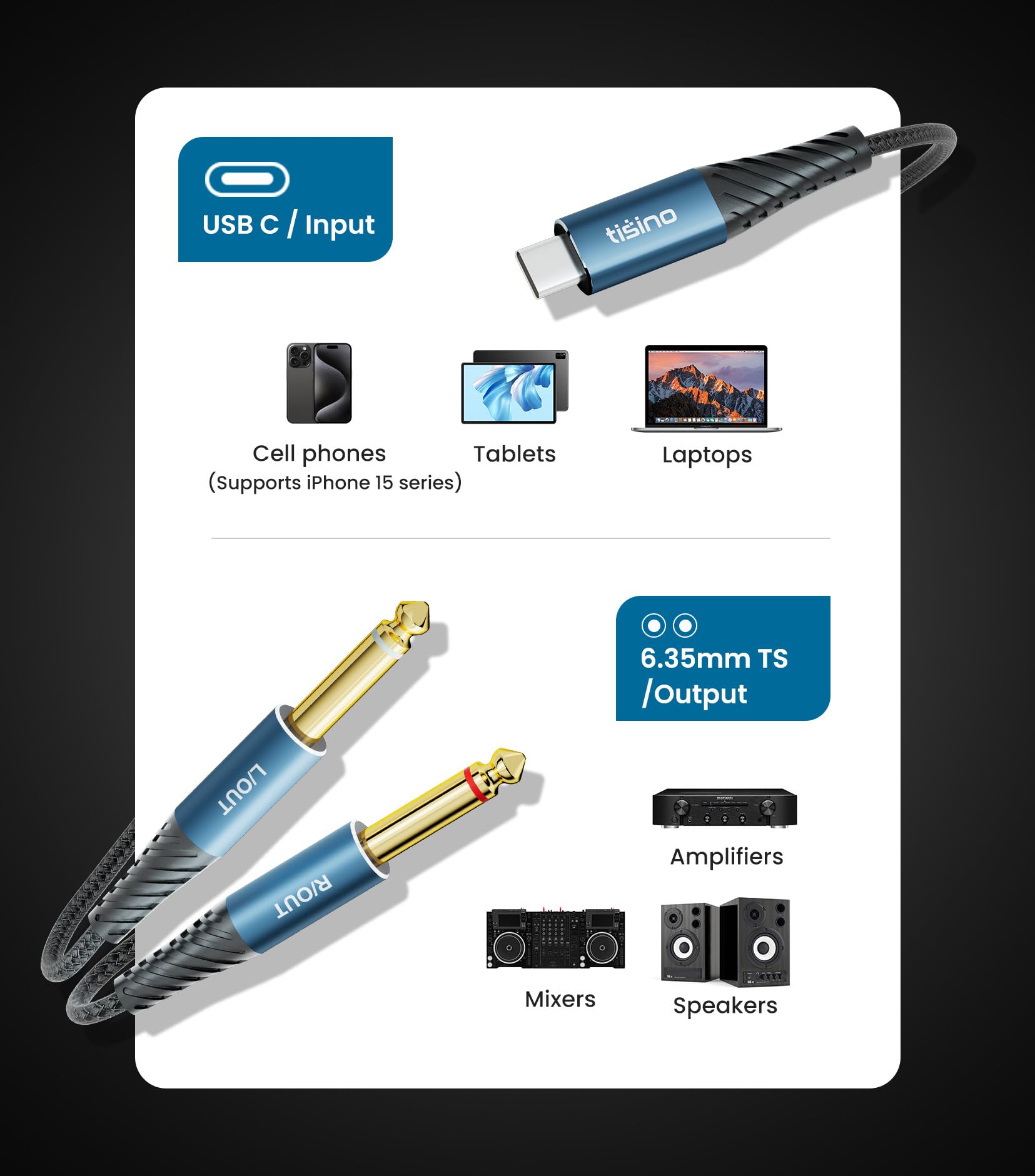 Snapklik.com : Tisino USB C To 1/4 Inch Audio Cable, USB Type C To Dual ...