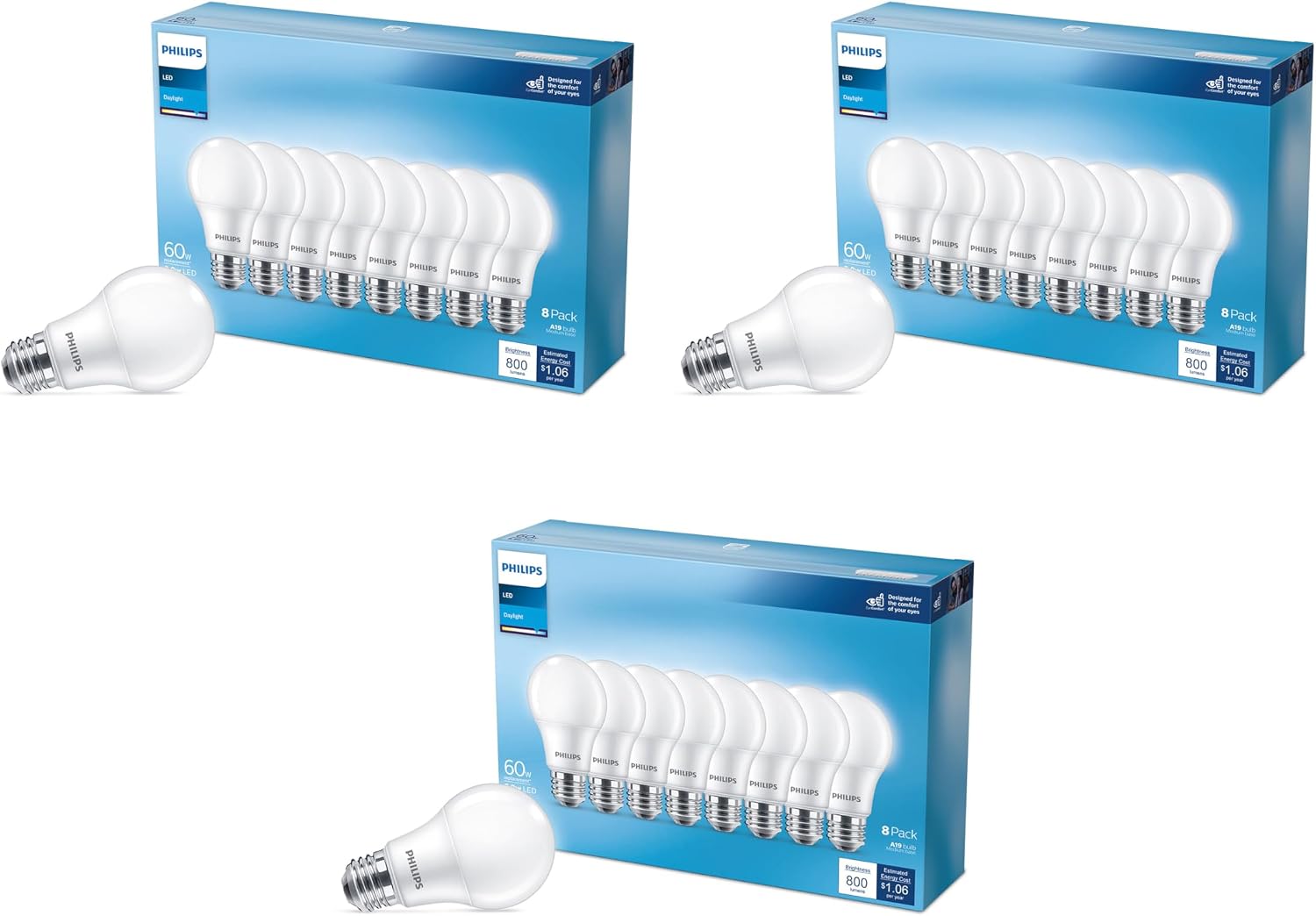 Philips LED A19, Non-Dimmable, Flicker-Free, Eye Comfort Technology ...