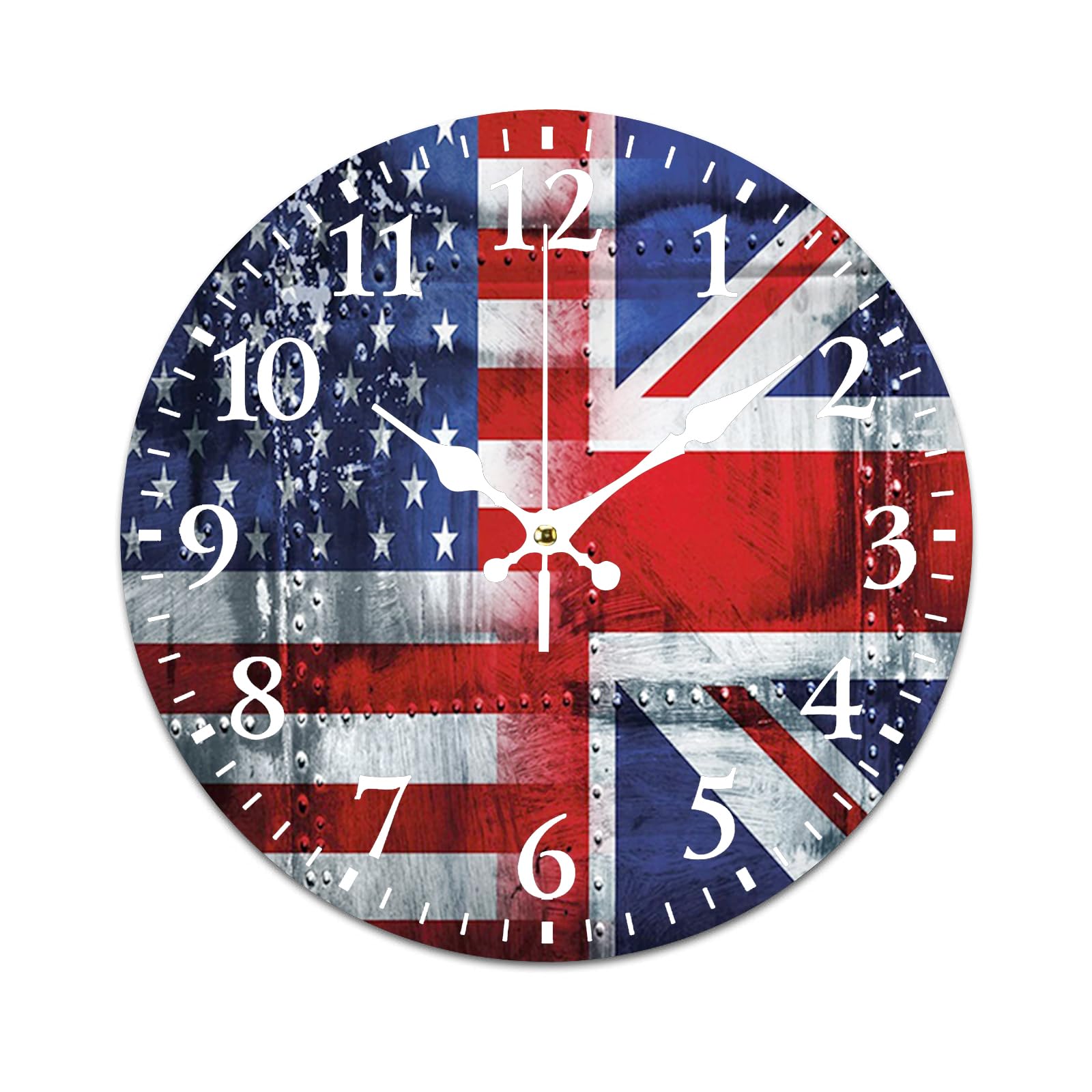 Amazon.com: FDIN Union Jack Wall Clock - UK and USA Flags Print Silent ...