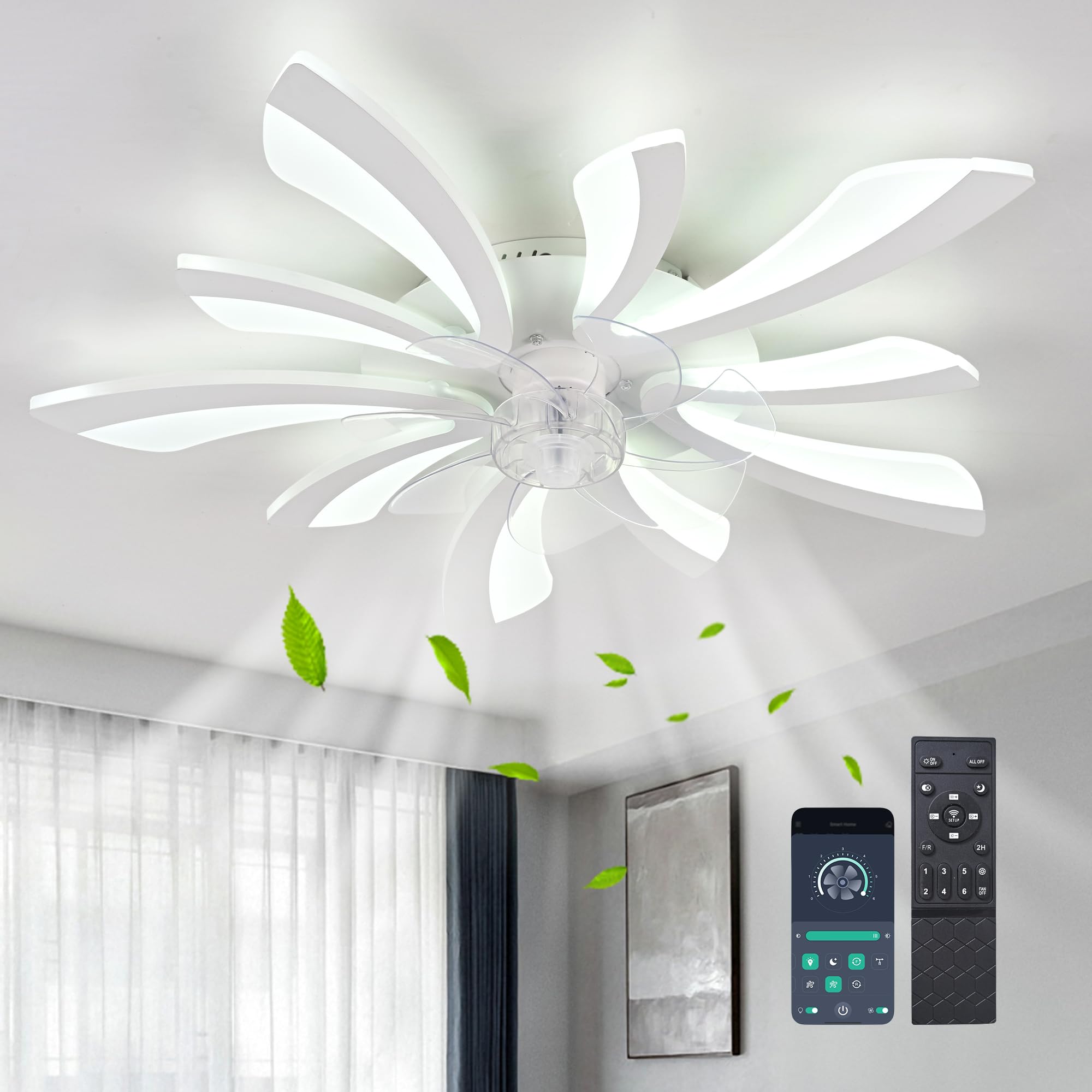 Buy Qcyuui Modern Dimmable White LED 5-Lights Ceiling Fan with Lights ...