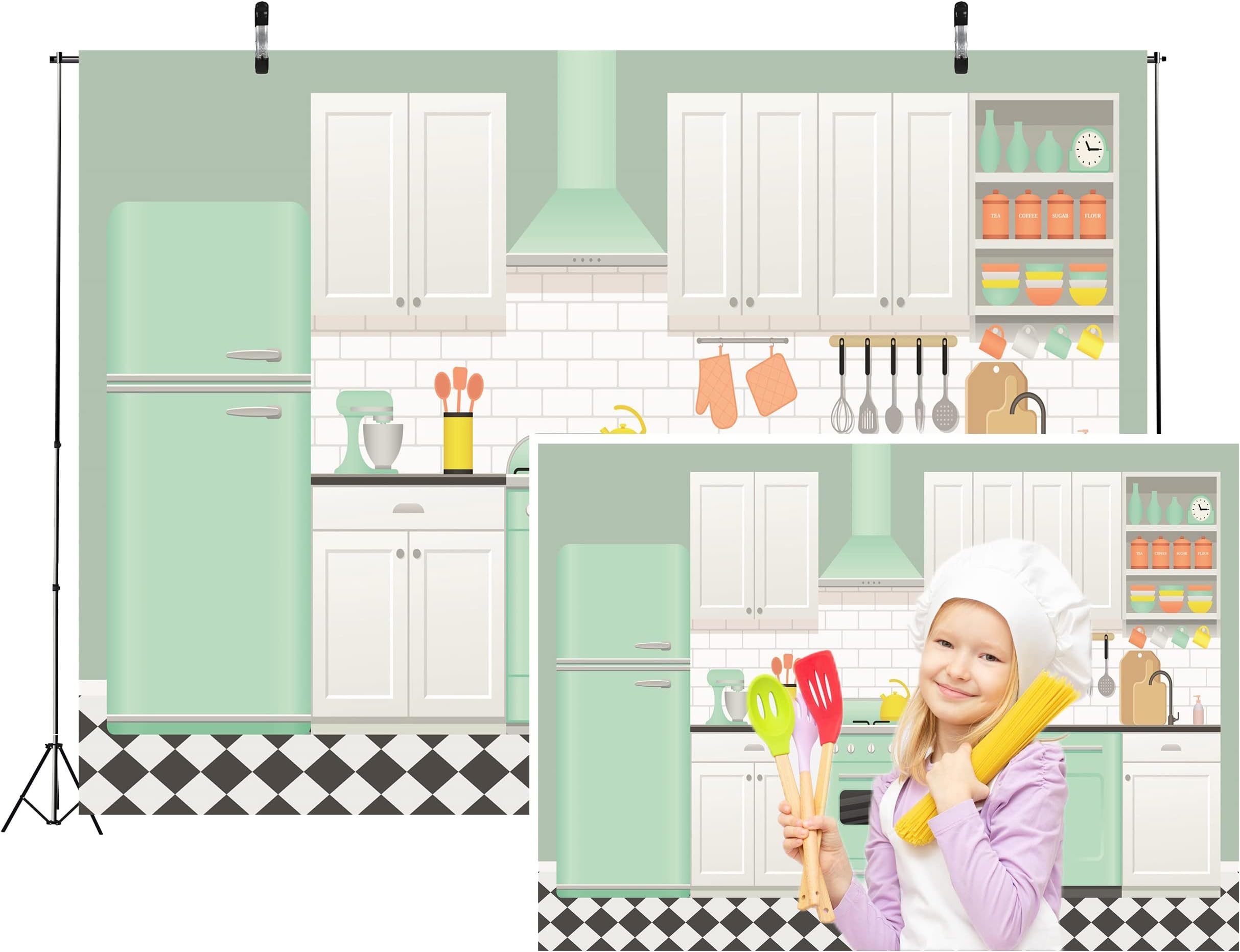 Amazon.com : BELECO 5x3ft Fabric Kitchen Backdrops for Photography Kids ...