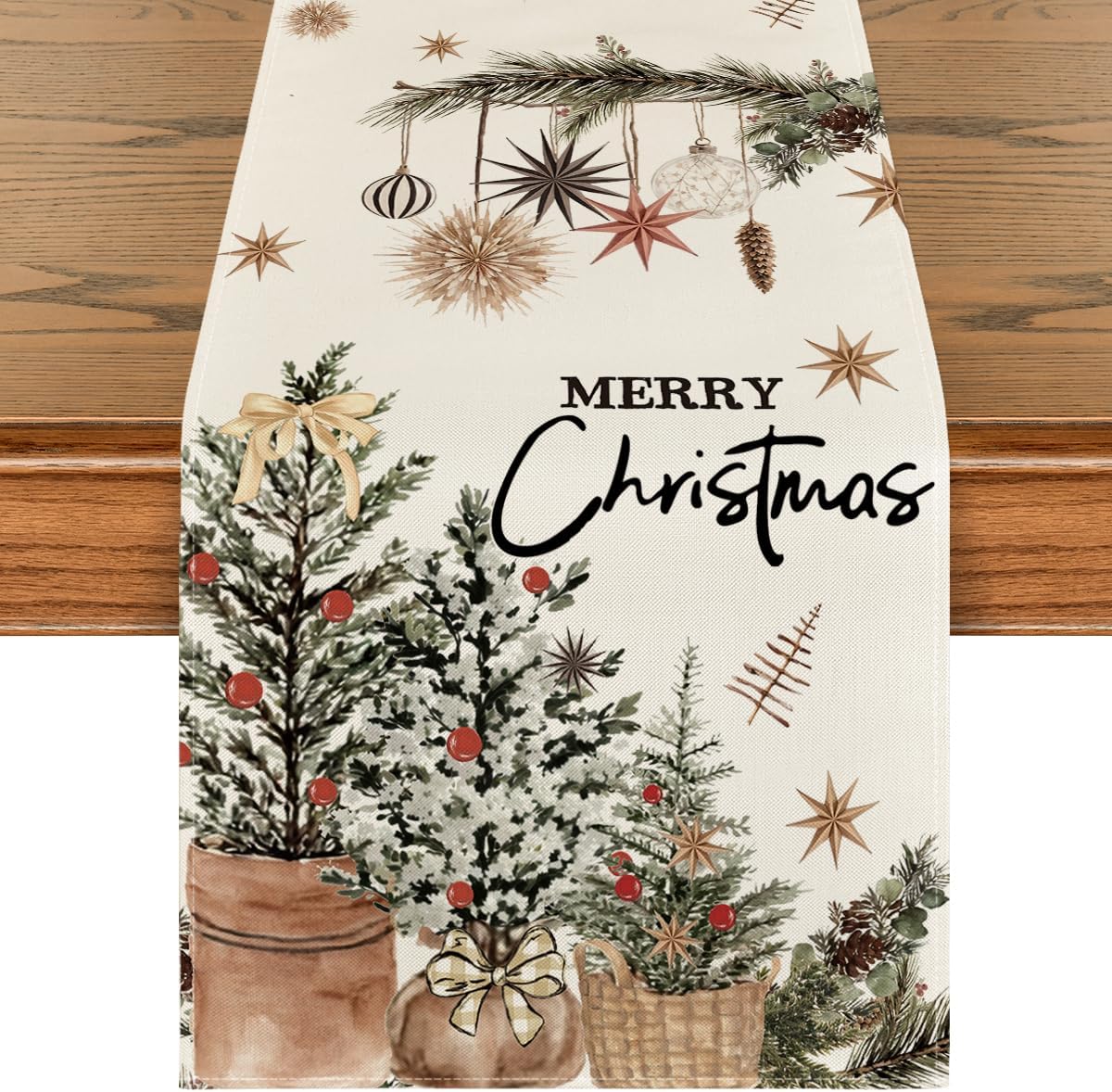 Amazon.com: Christmas Table Runner, Eucalyptus Fir Tree Christmas Home ...