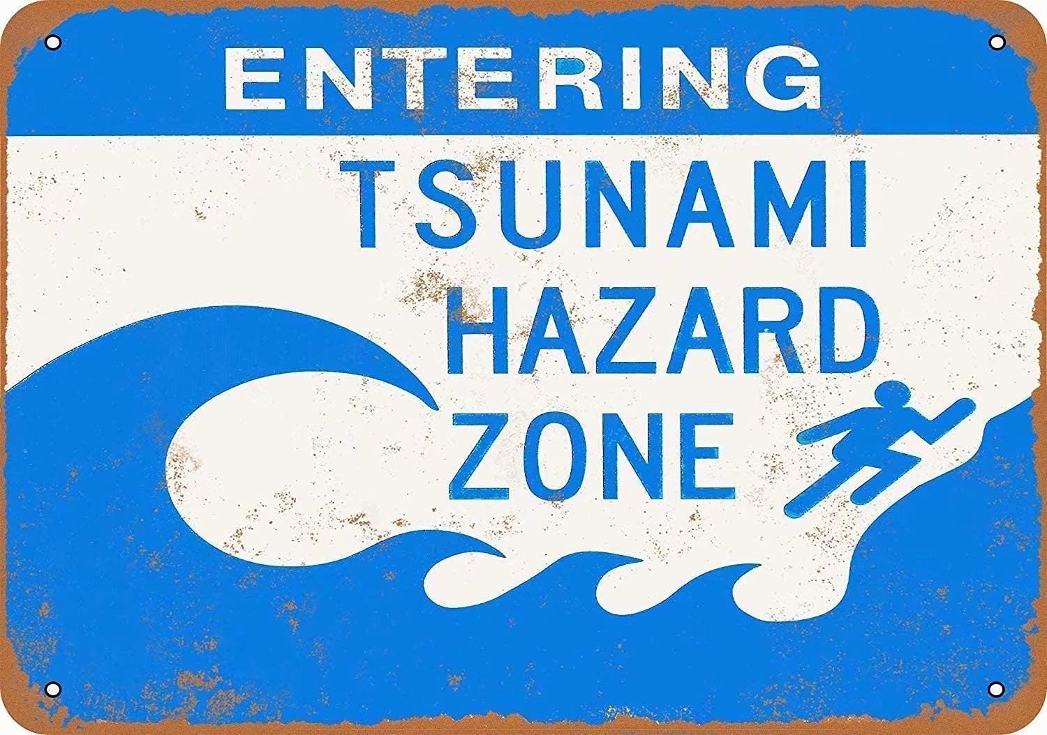 Amazon.com: Warning Tin Sign Entering Tsunami Hazard Zone Metal Tin ...