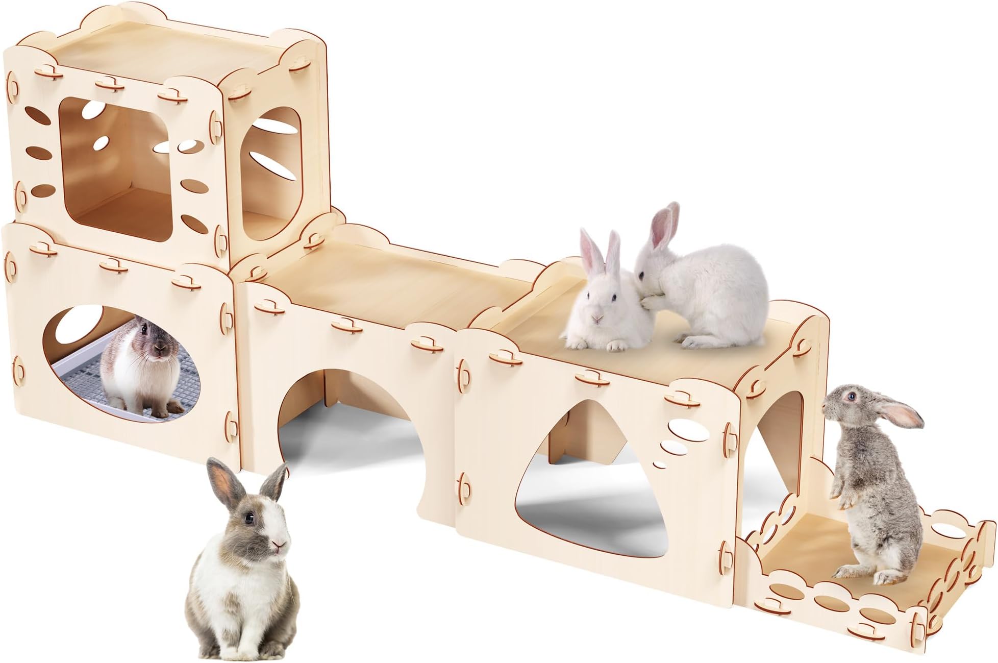 Amazon.com : Woiworco Extra Large Wooden Rabbit House with Rabbit Bed ...