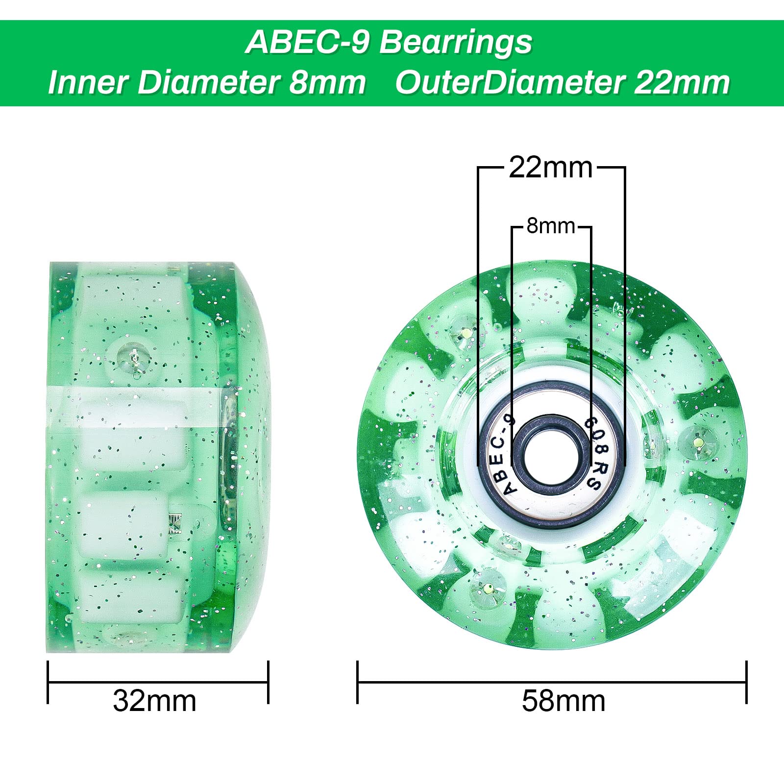 Snapklik.com : Nezylaf Light Up Roller Skate Wheels 8 Pack, 78A ...