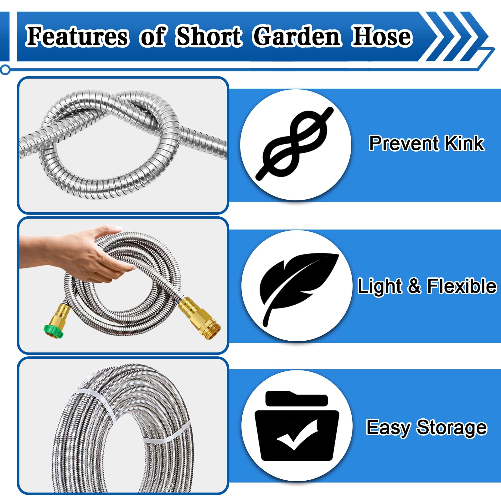 Snapklik.com : Short Garden Hose 5 Feet, 304 Stainless Steel Short ...
