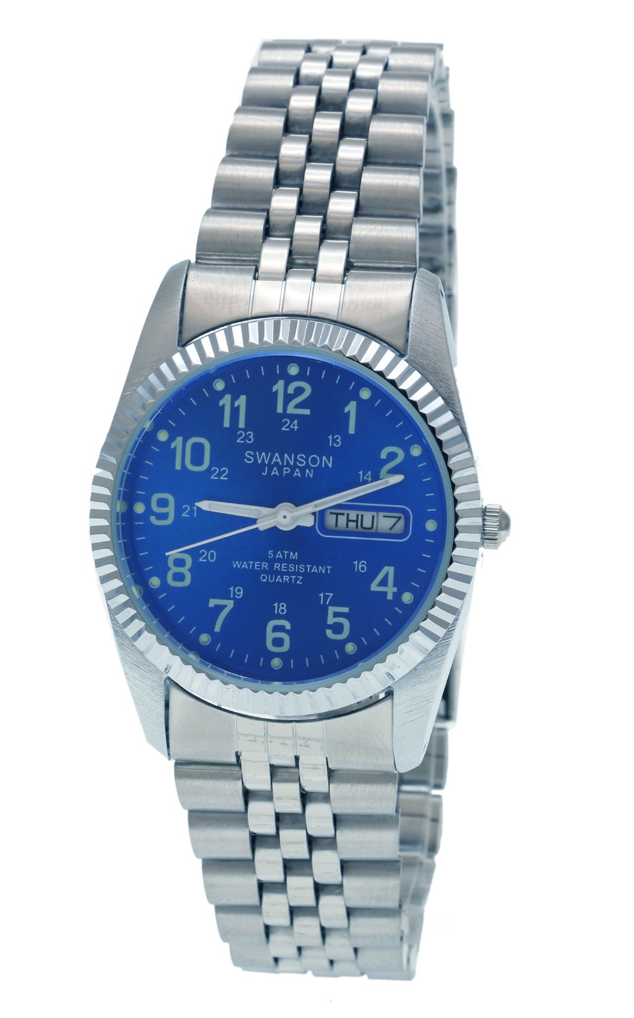 Buy Men's Silver Day-Date Watch Blue Dial with Glow Numbers with Travel ...