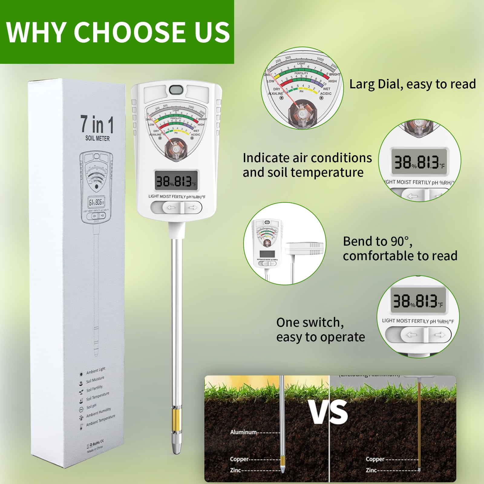 Snapklik.com : 7 In 1 Soil PH Tester, Soil Meter For Moisture/PH ...