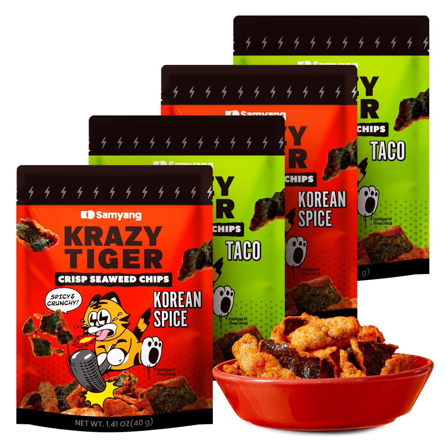 Krazy Tiger Spicy Seaweed Chips Variety Pack Korean Spice Taco ...