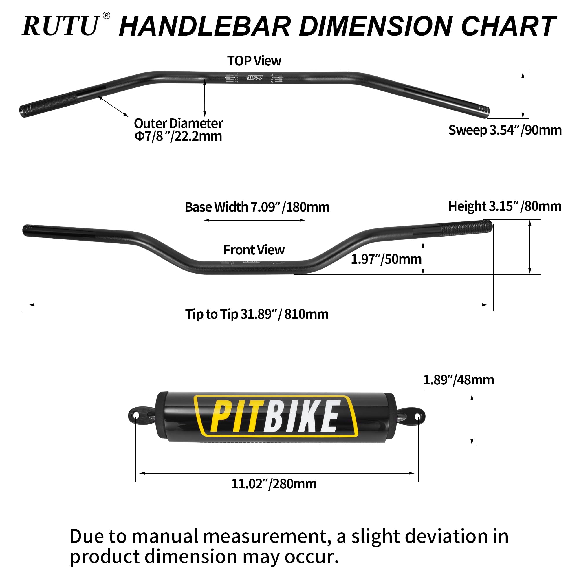Motorcycle Handlebars 7/8 Inch,RUTU Universal Dirt Bike Handle Bar with ...