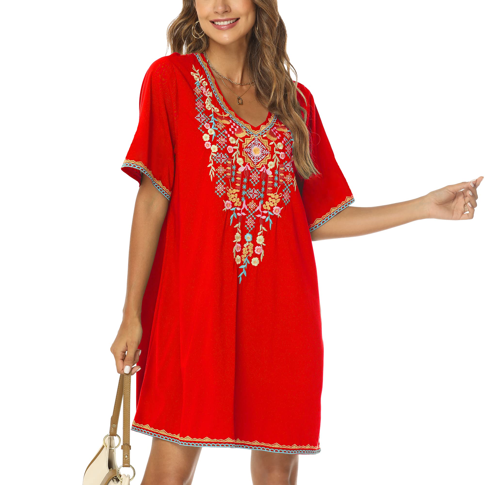 Grosy Women's Embroidered Mexican Peasant Dresses, Plus Size Fiesta ...