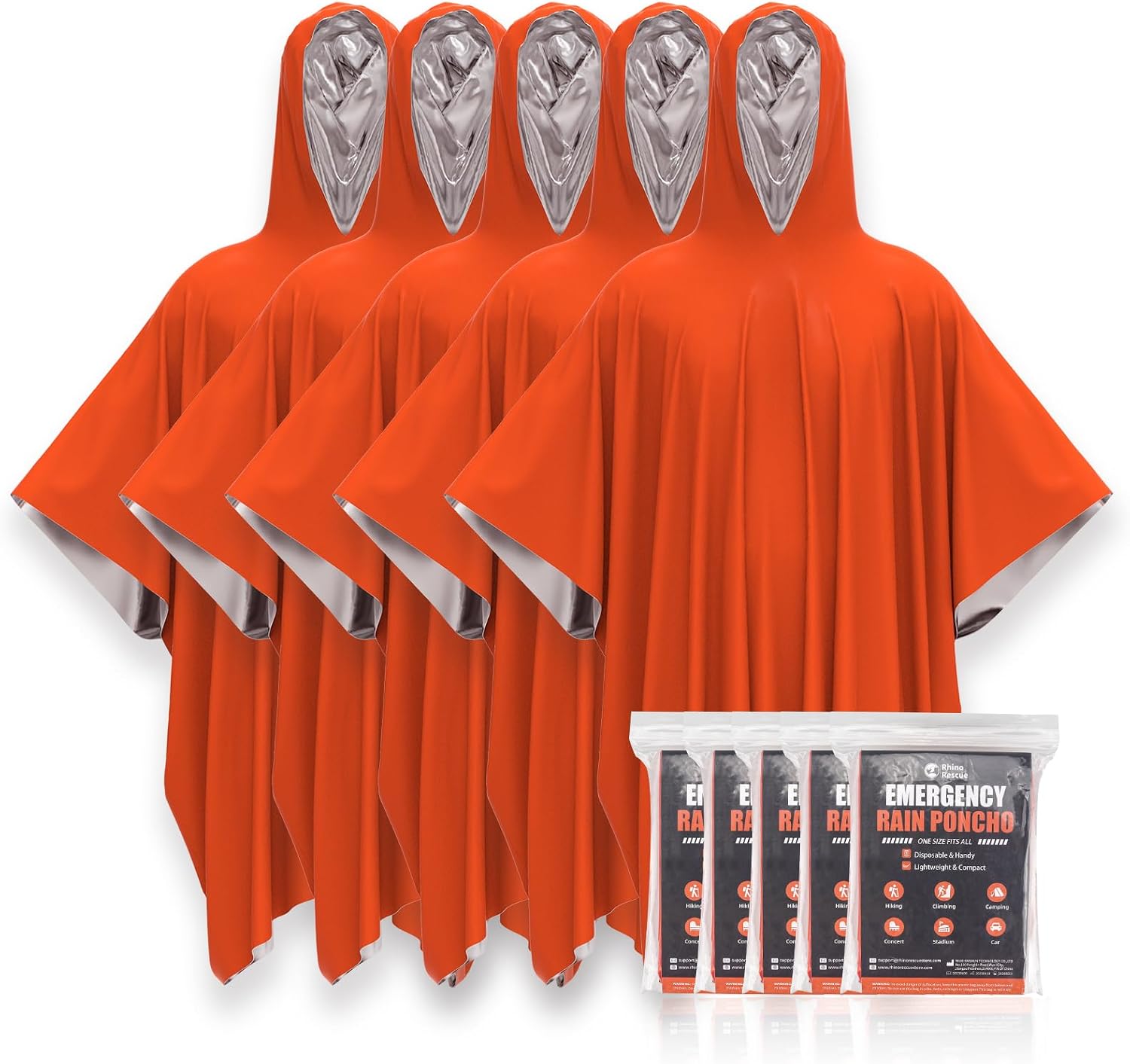 Amazon.com : RHINO RESCUE 5 Pack Emergency Rain Poncho with Mylar ...