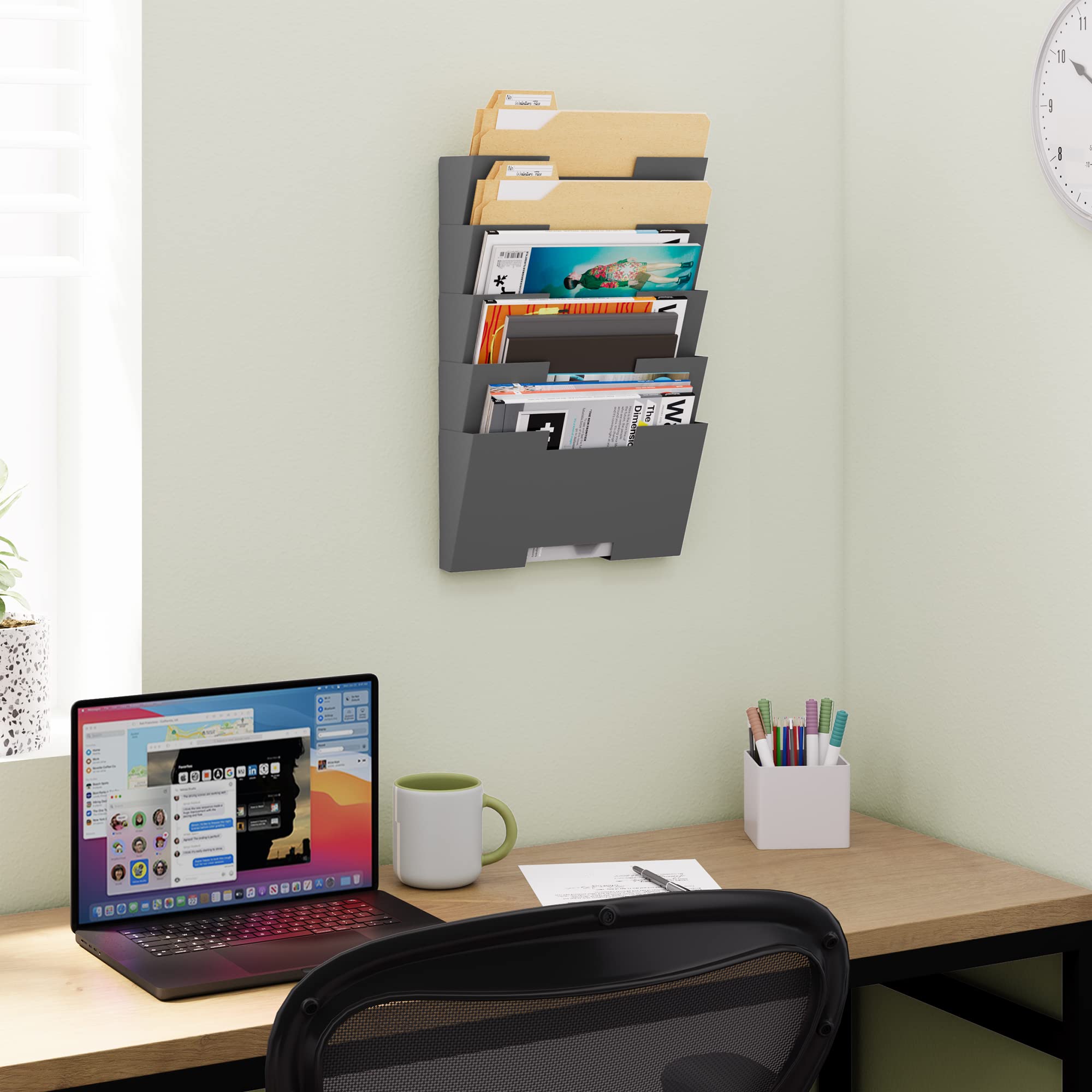 Wallniture Lisbon Metal Wall File Holder Organizer, 5-Tier File Folders ...